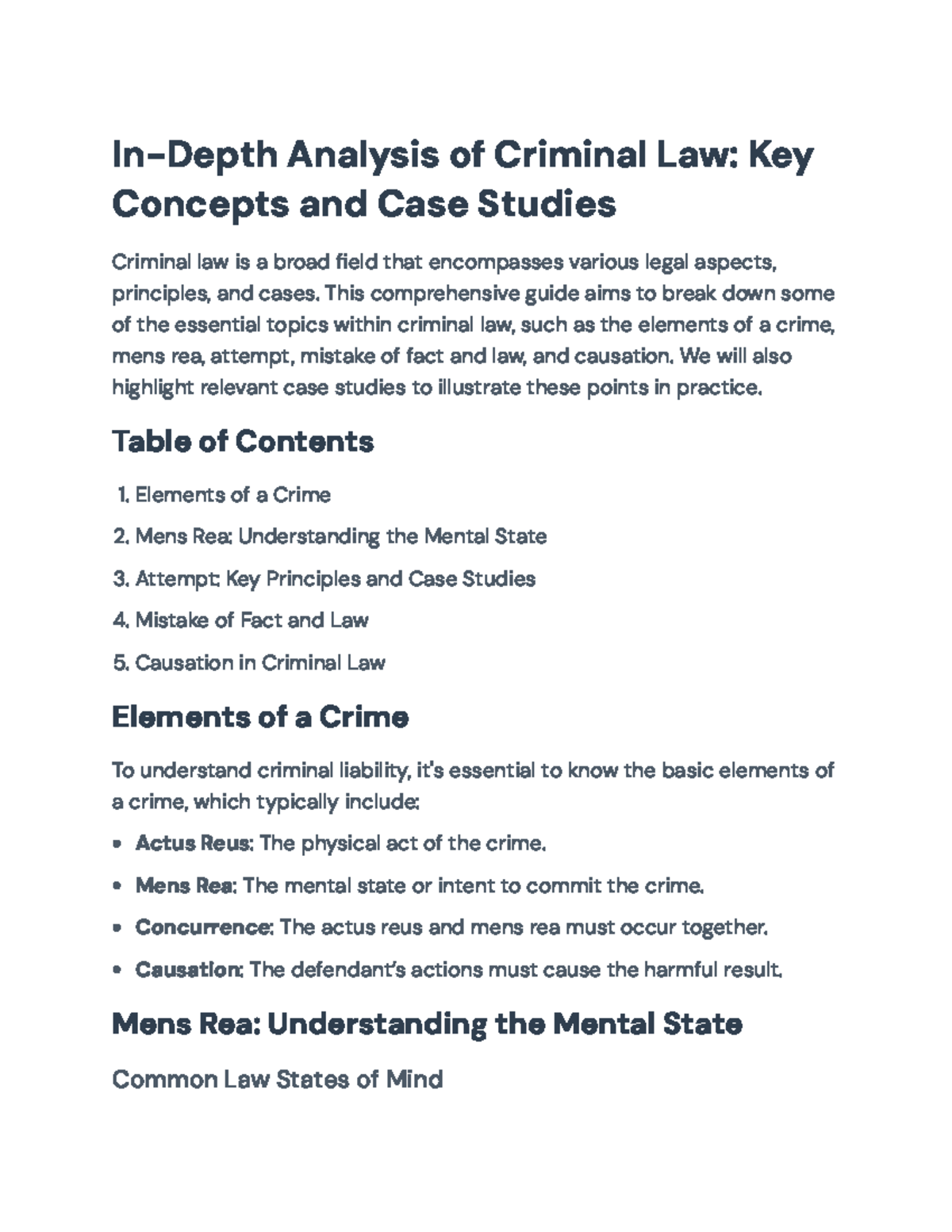 Comprehensive Guide to Criminal Law Concepts and Case Studies - In ...