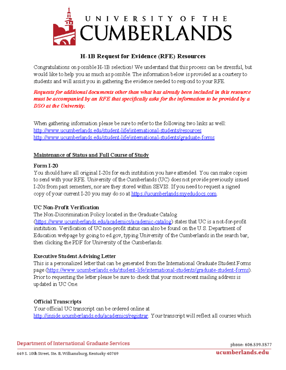 H-1B RFE Guidance and Resources for UC Students - Studocu