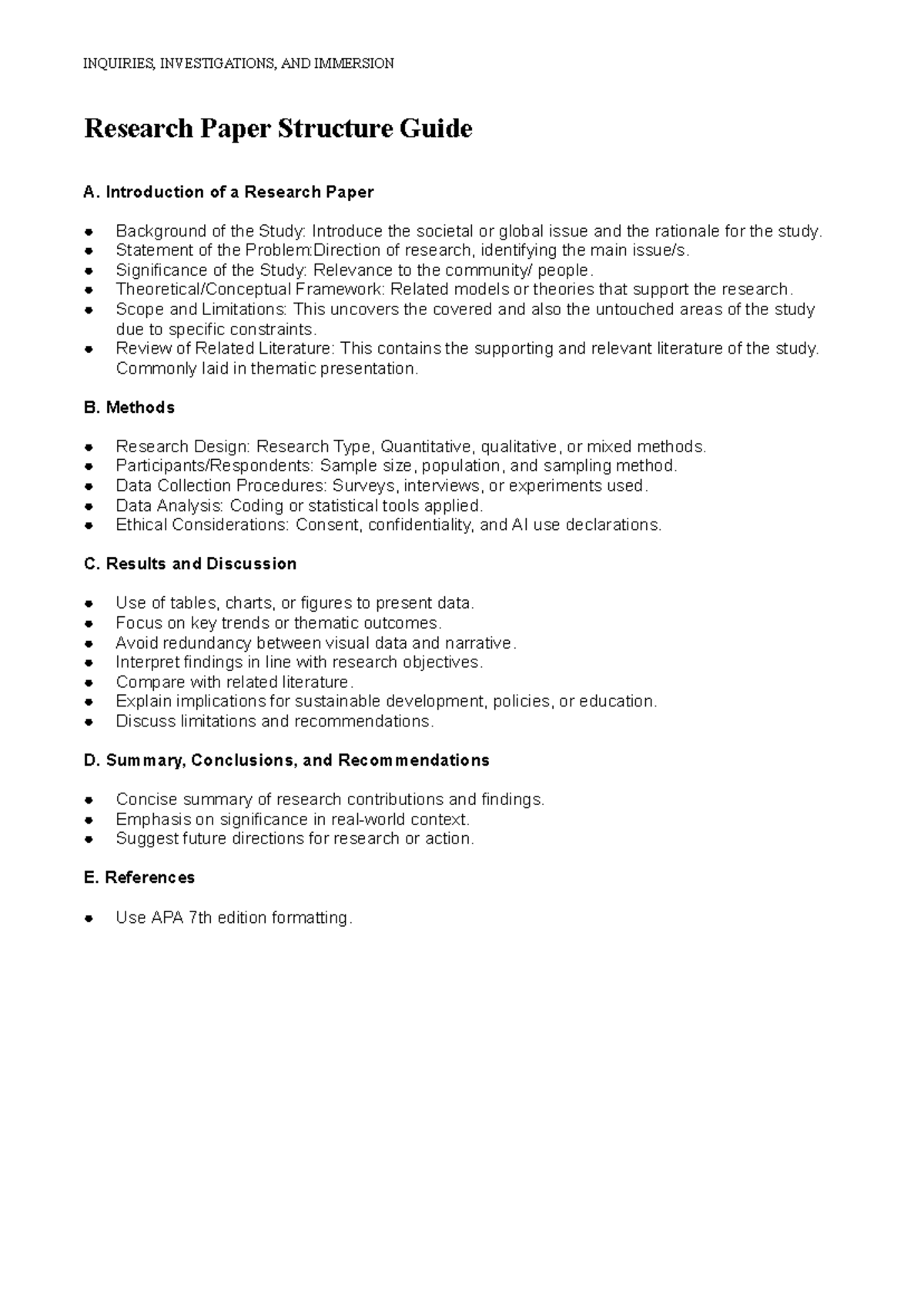 WEEK-3 Research Paper Structure Guide: Inquiries & Investigations - Studocu