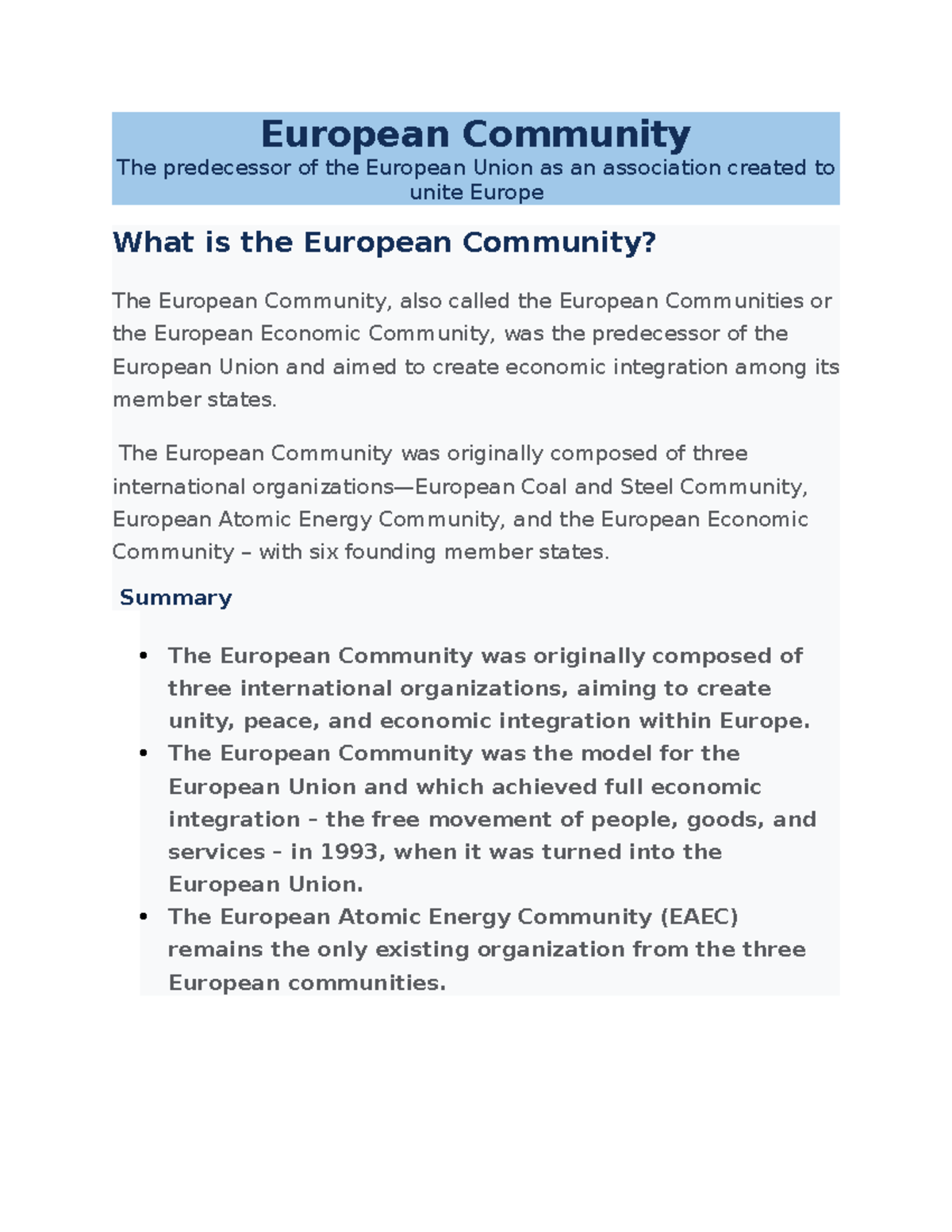 European Community - wwww - European Community The predecessor of the ...