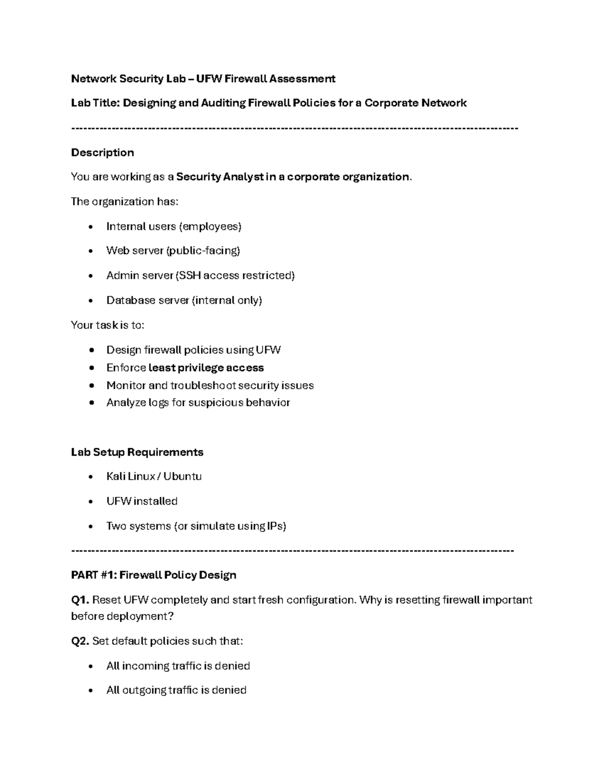 Network Security Lab 12 B9: Firewall Policy Design & Audit - Studocu