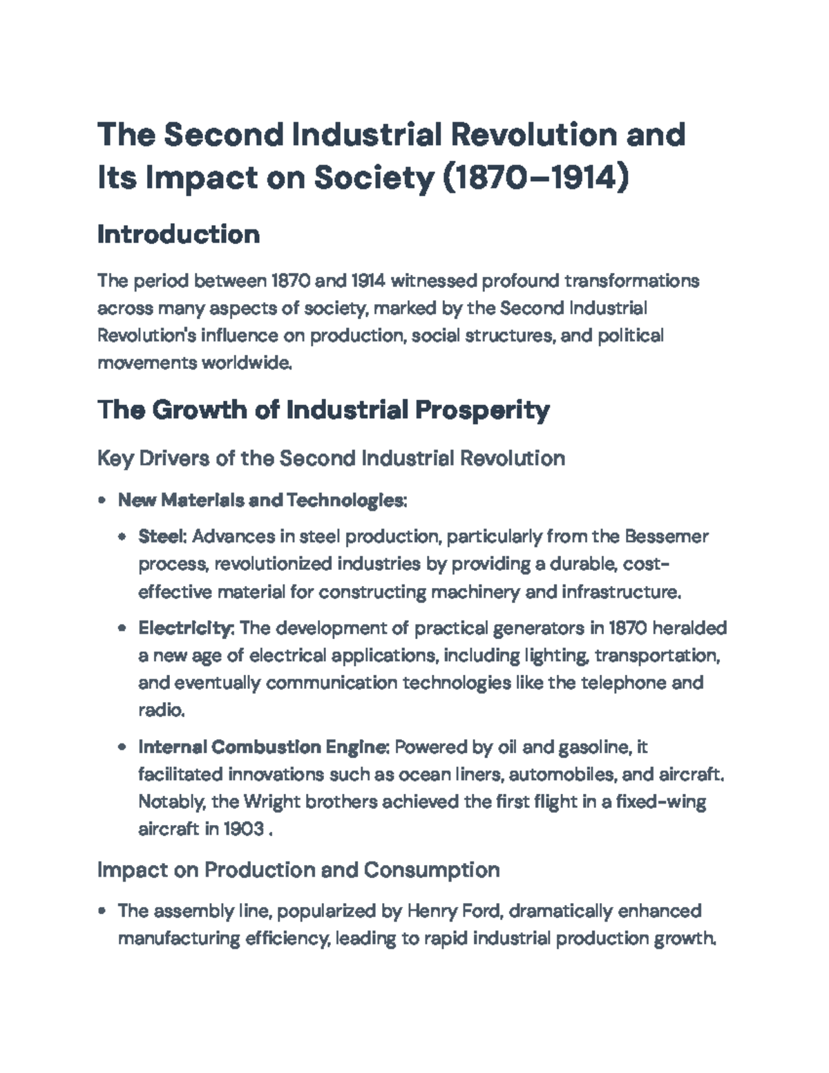 The Second Industrial Revolution: Societal Changes (1870–1914) - Studocu