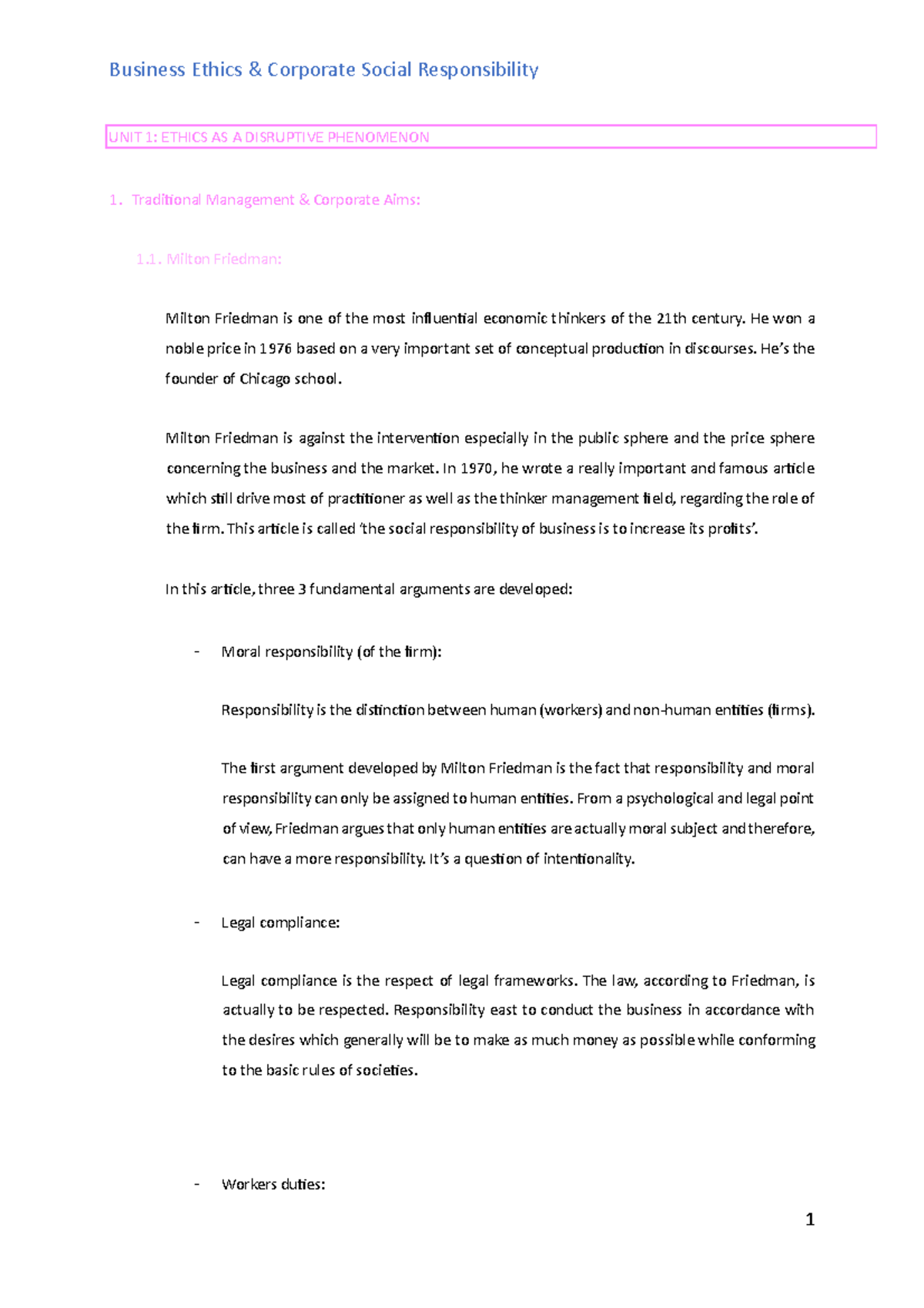 Business-Ethics-Synthèse - UNIT 1: ETHICS AS A DISRUPTIVE PHENOMENON ...