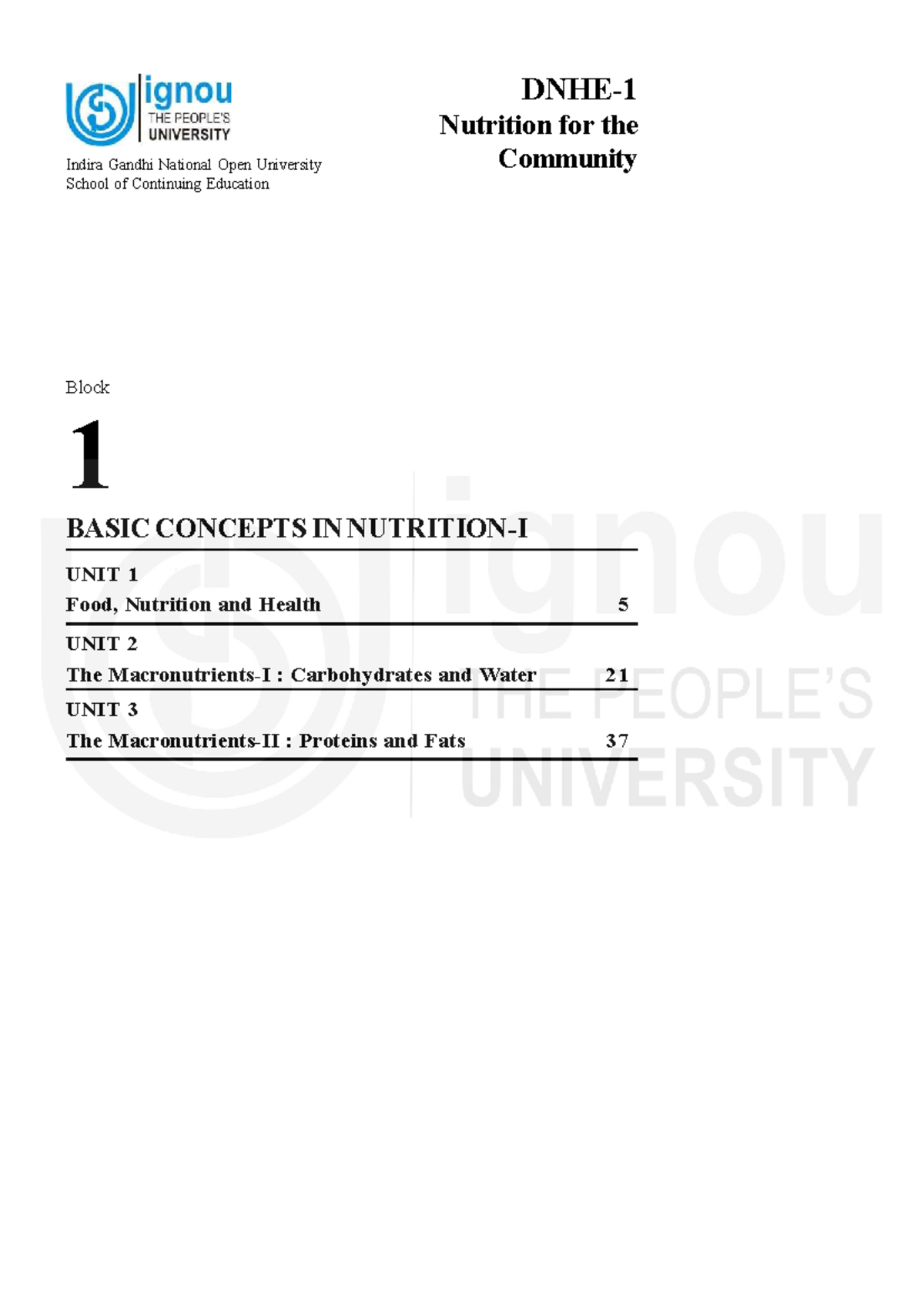 Block 1: Basic Concepts of Food, Nutrition, and Health (BNS-101) - Studocu