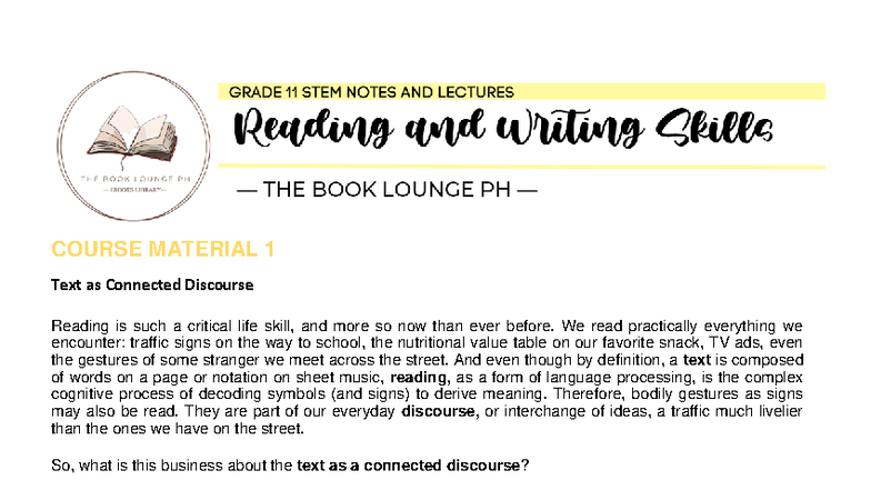1st Midterm - Reading & Writing Skills: Understanding Connected Discourse - Studocu