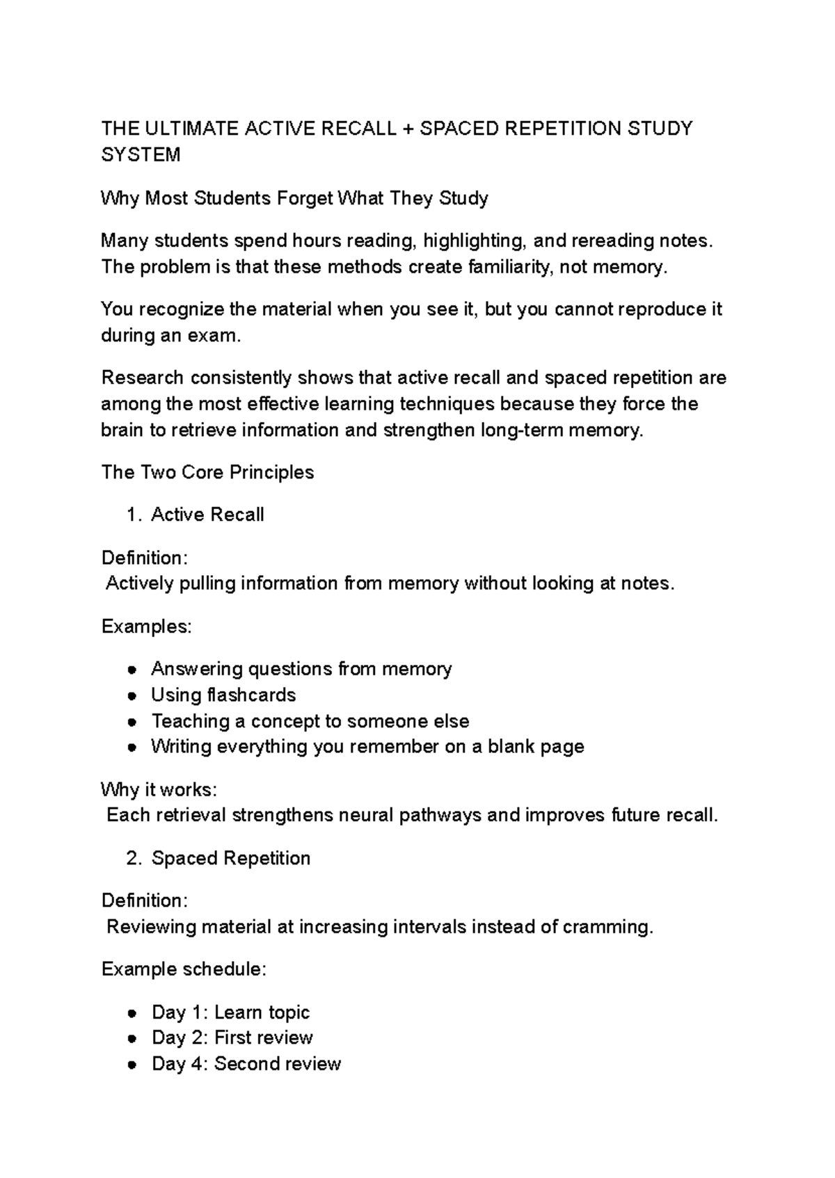 Active Recall & Spaced Repetition Study System Guide - Studocu