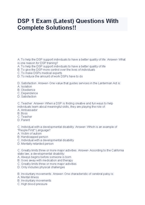 DSP Practice Exam 2024 Questions With Correct Solutions - What is the ...