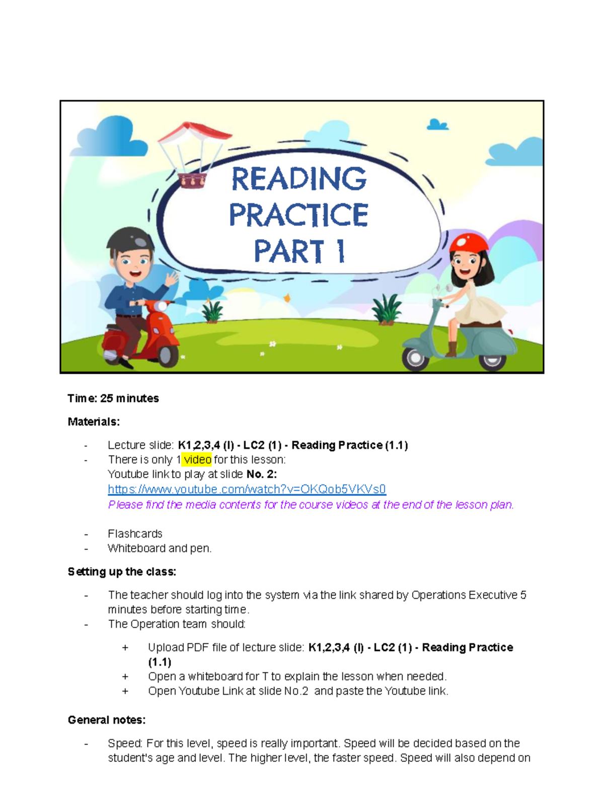 K1,2,3,4 (I) LC2 (1) Reading Practice Lesson Plan - Studocu