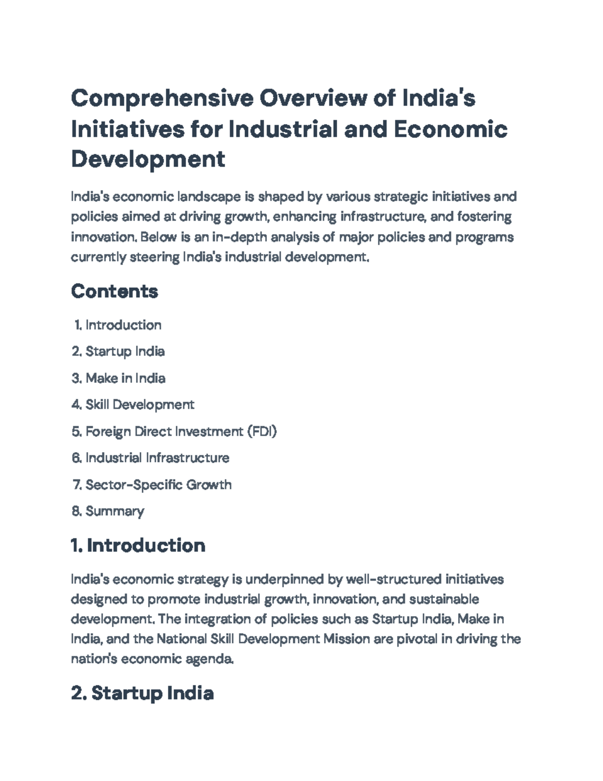 Comprehensive Overview of India's Economic Development Initiatives ...