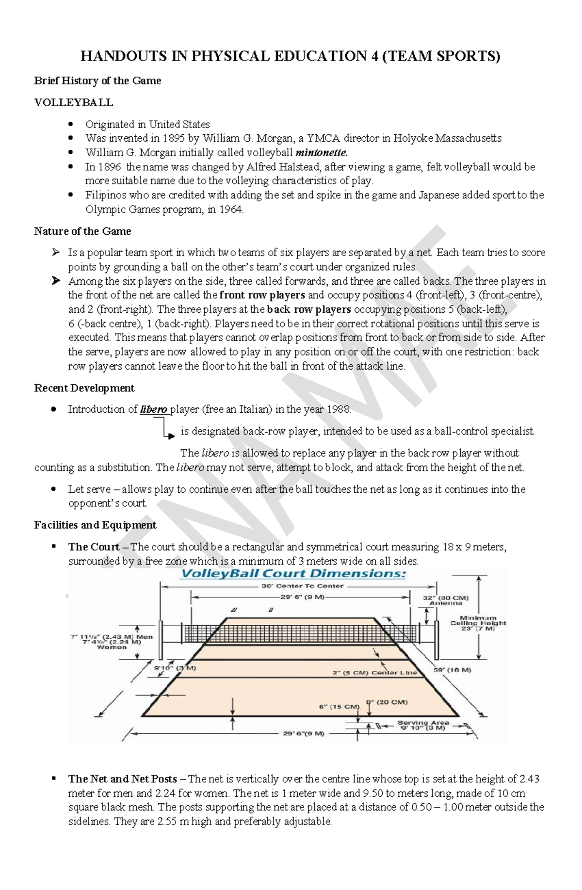 Handouts IN Physical Education 4 Volleyball - HANDOUTS IN PHYSICAL ...