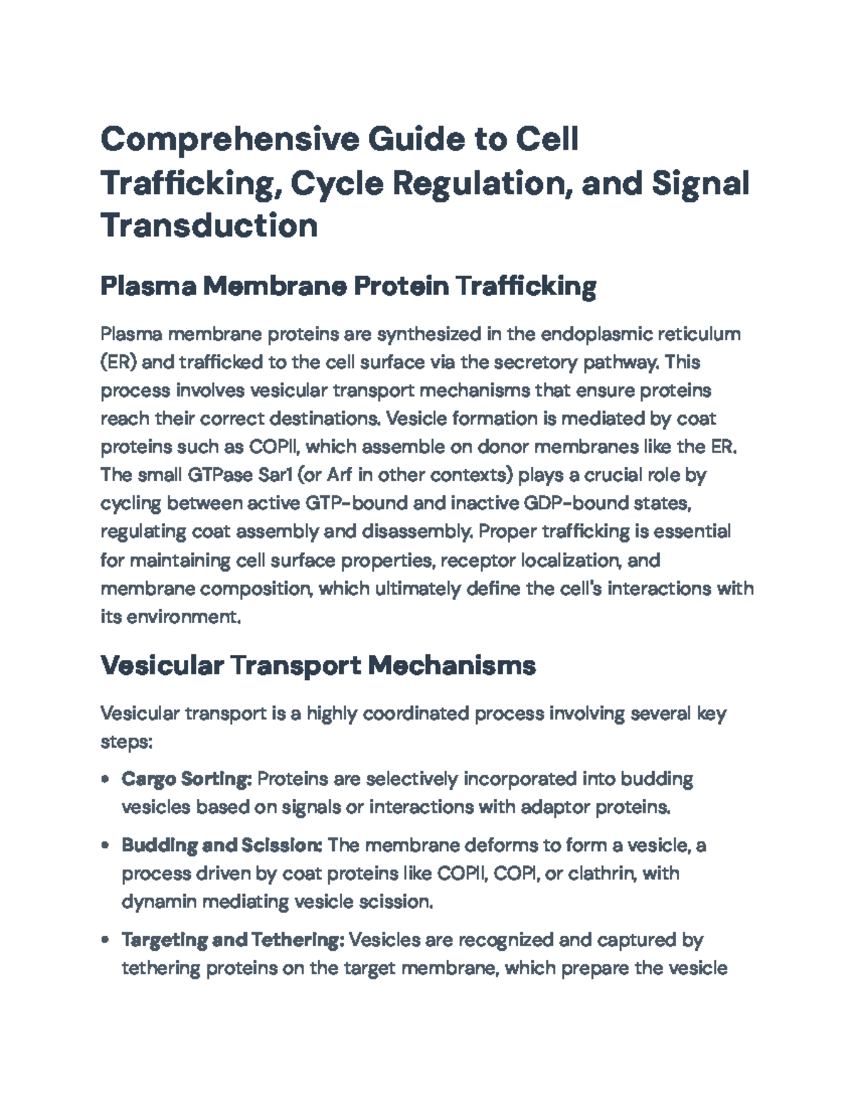 Comprehensive Overview of Cell Trafficking and Signal Transduction (BIO ...