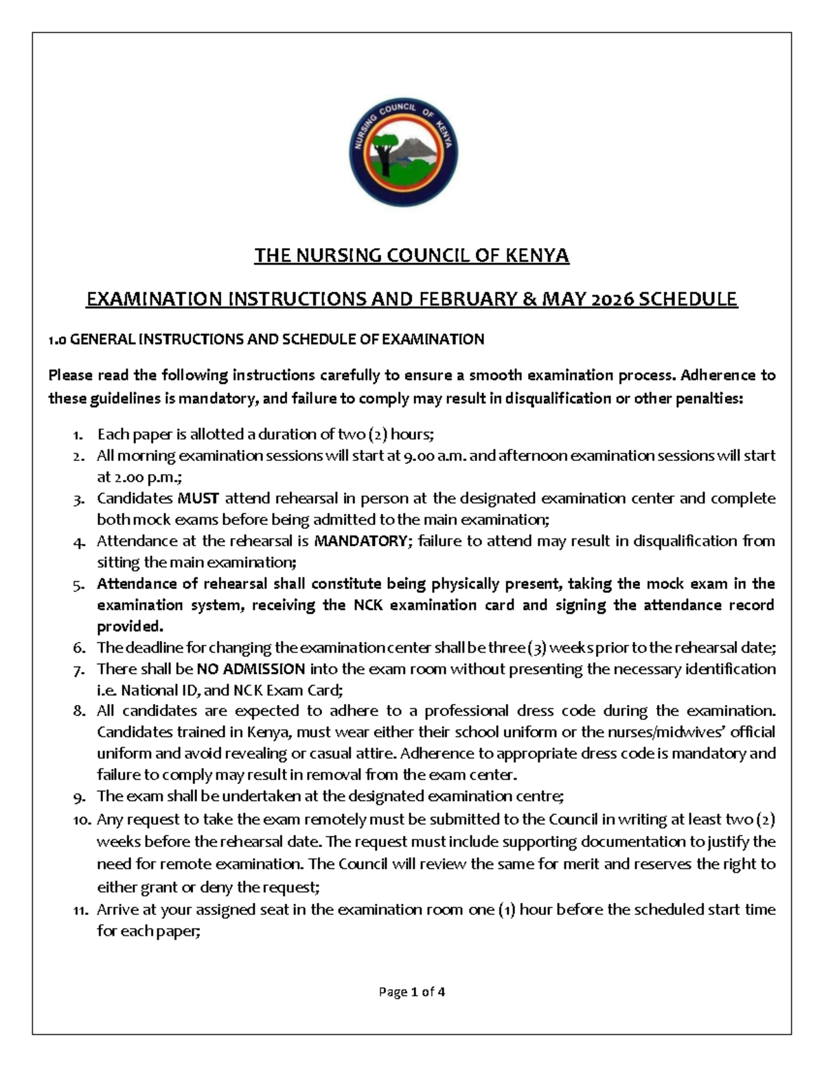 NCK Exam Instructions & Schedule: Feb-May 2026 - Studocu