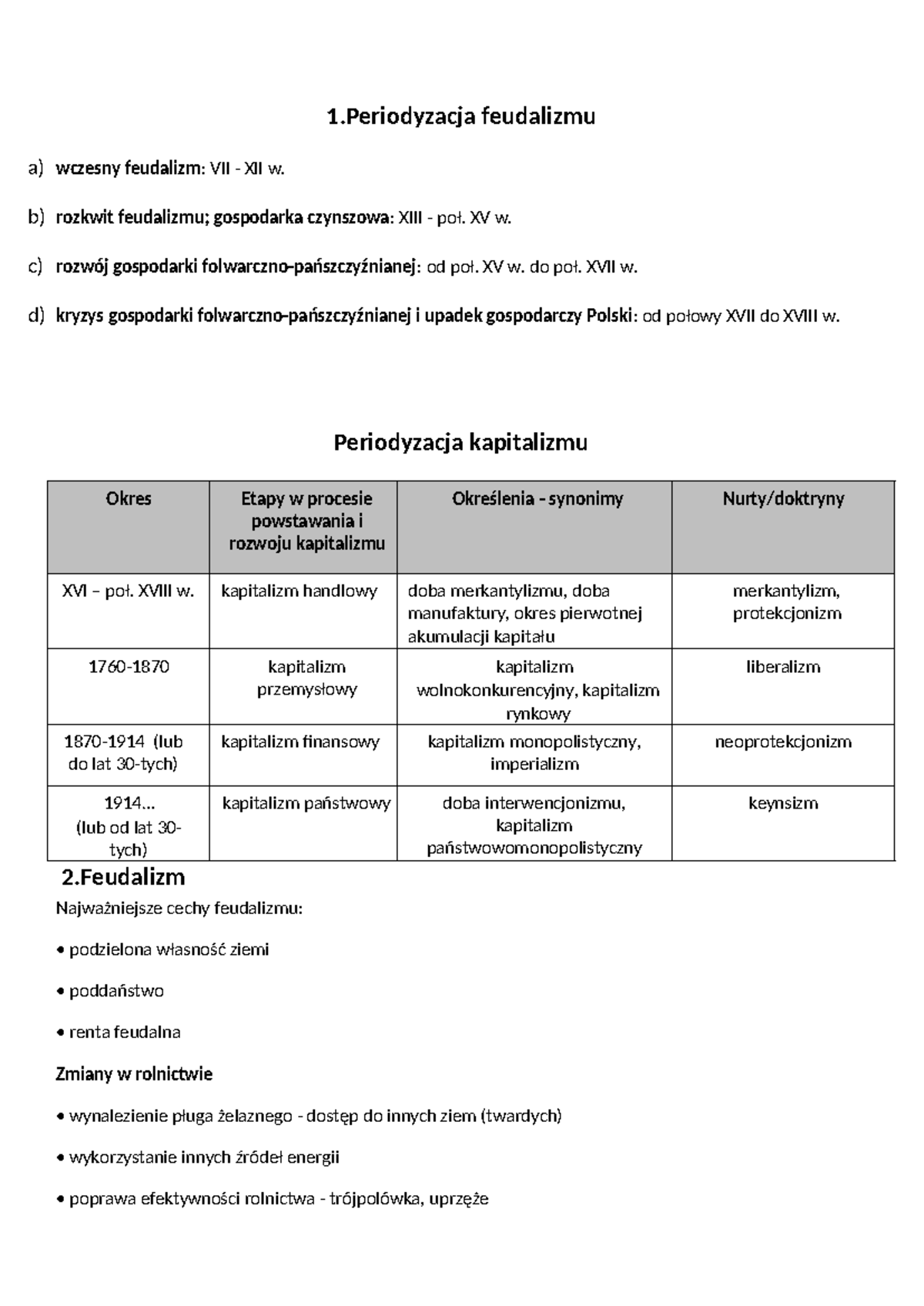 Notatki historia - 1 feudalizmu a) wczesny feudalizm: VII - XII w. b ...