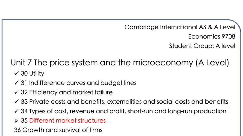 A Level Economics 9708: Unit 7 - The Price System & Microeconomy Lesson ...