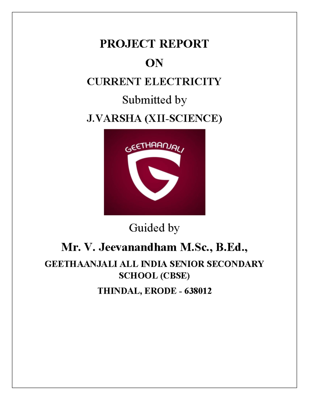 PHY Project Report: Understanding Current Electricity - Studocu