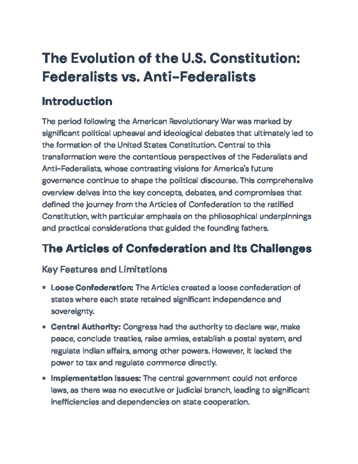 The U.S. Constitution: Key Debates Between Federalists & Anti ...