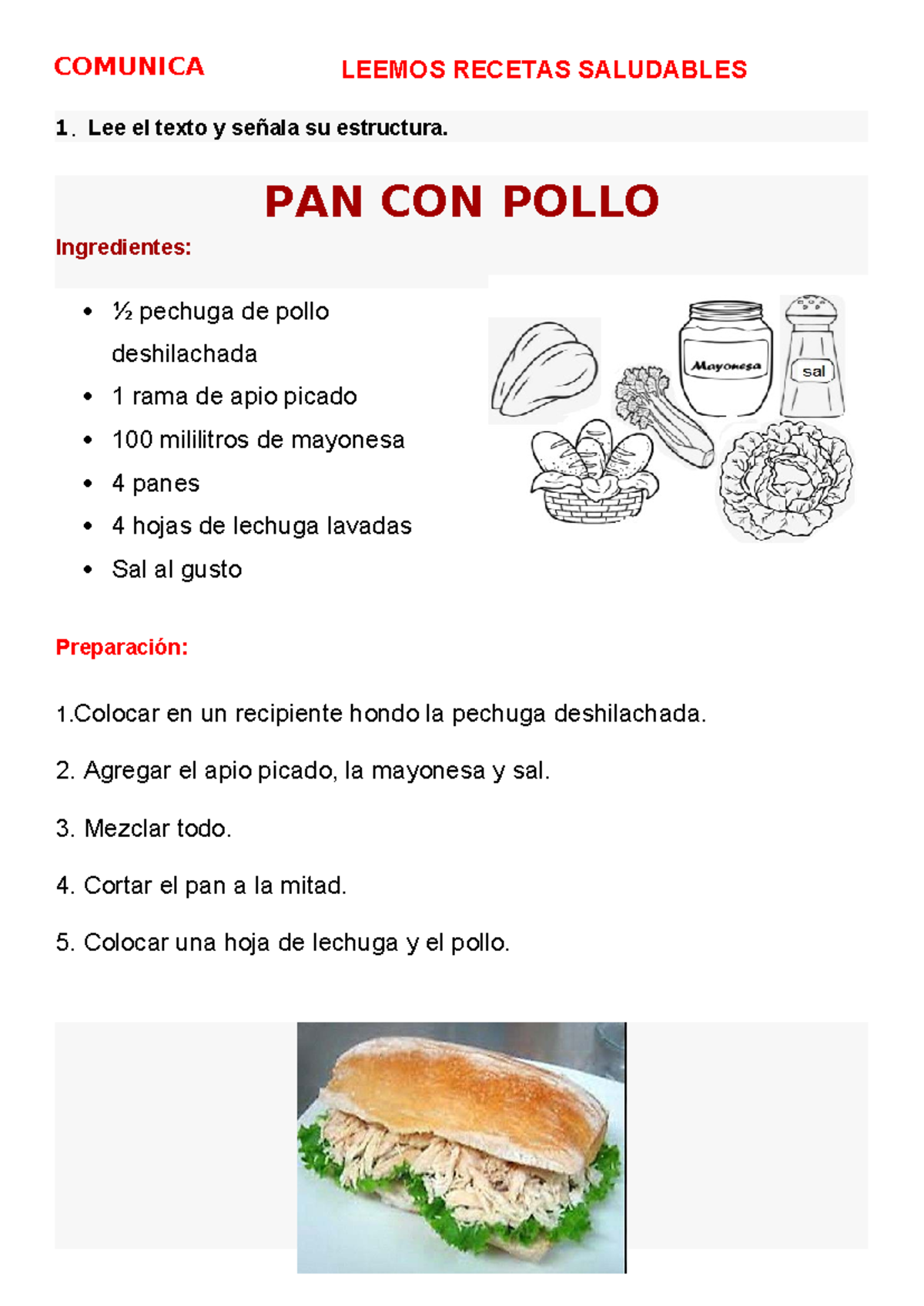 D3 A1 Ficha COM: Análisis de Receta Saludable - Pan con Pollo - Studocu