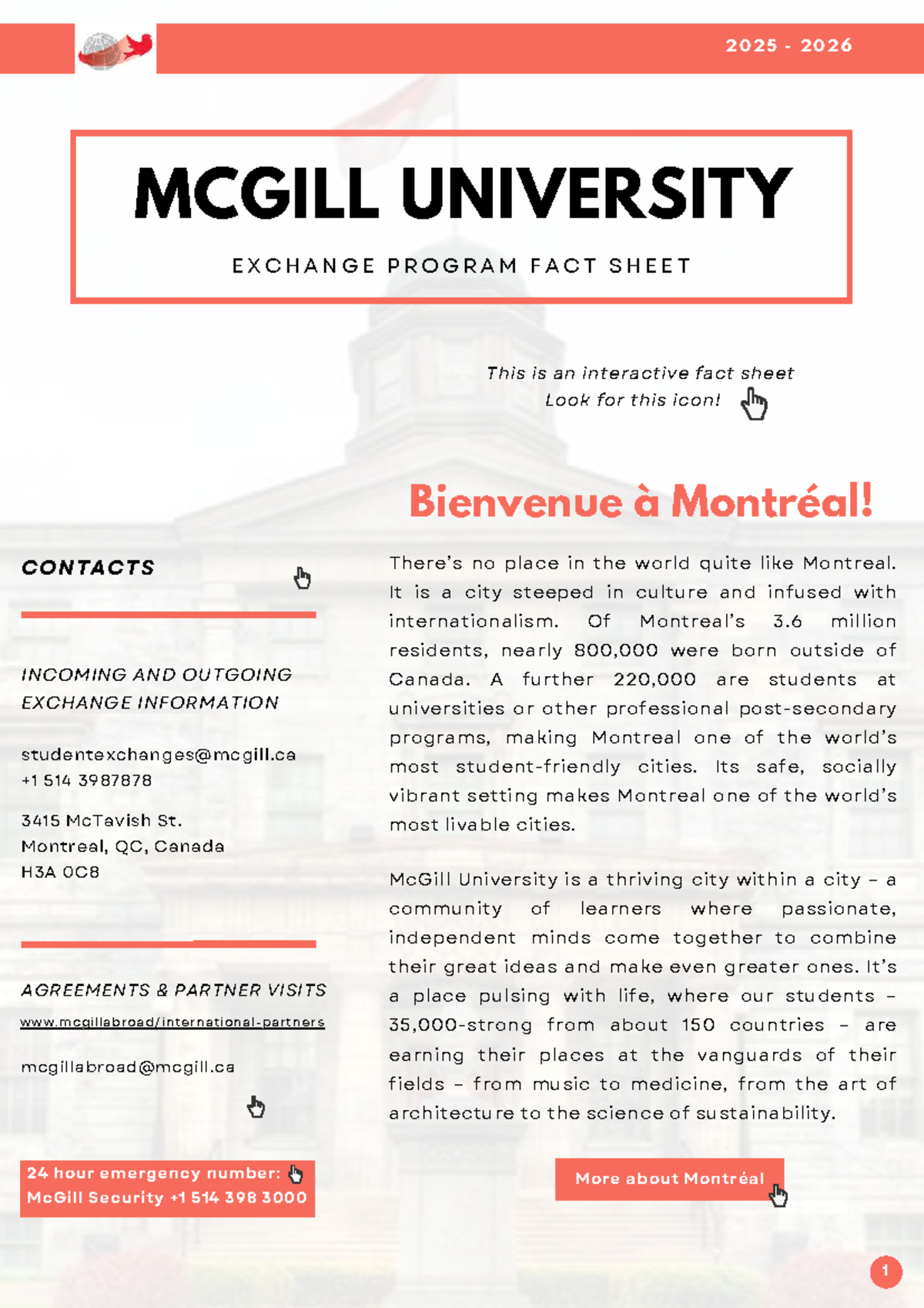 McGill University Exchange Program Fact Sheet 2025-2026 - Studocu