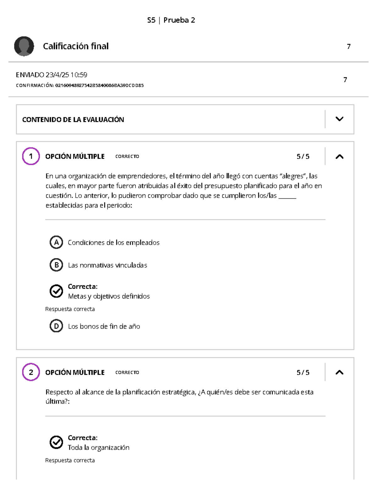 S5 Prueba 2 Control de Gestión: Evaluación y Respuestas Correctas - Studocu