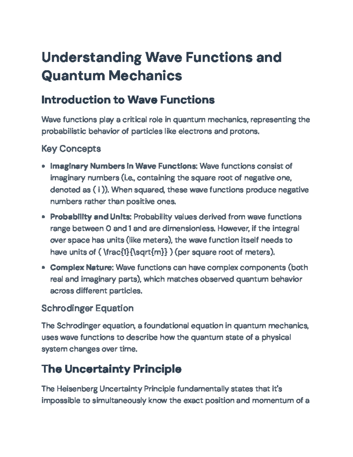 Understanding Wave Functions in Quantum Mechanics (Course Code: PHYS101 ...