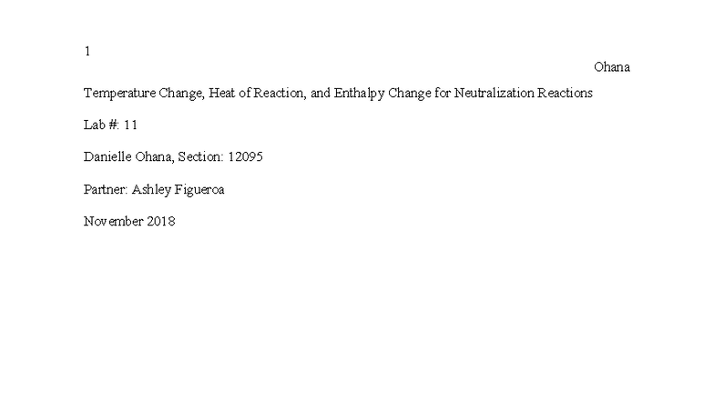 Lab 11: Temperature Change, Heat of Reaction & Enthalpy in ...