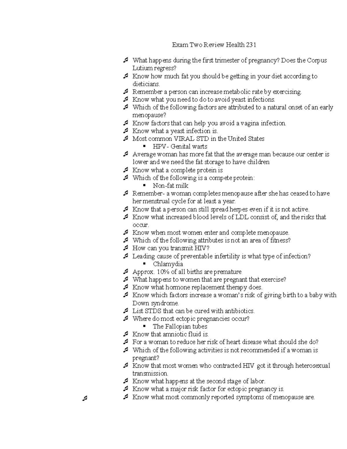 Health 231 Exam Two Review: Key Topics and Essential Concepts - Studocu