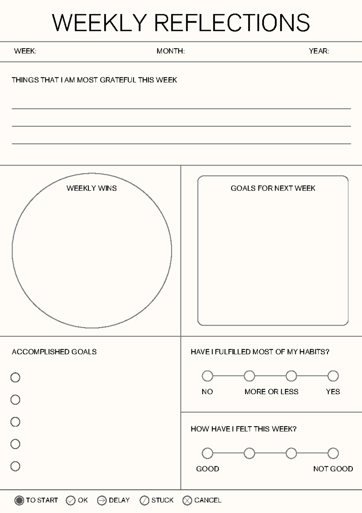 Beige Minimal and Elegant Printable Weekly Reflection Worksheet A4 ...