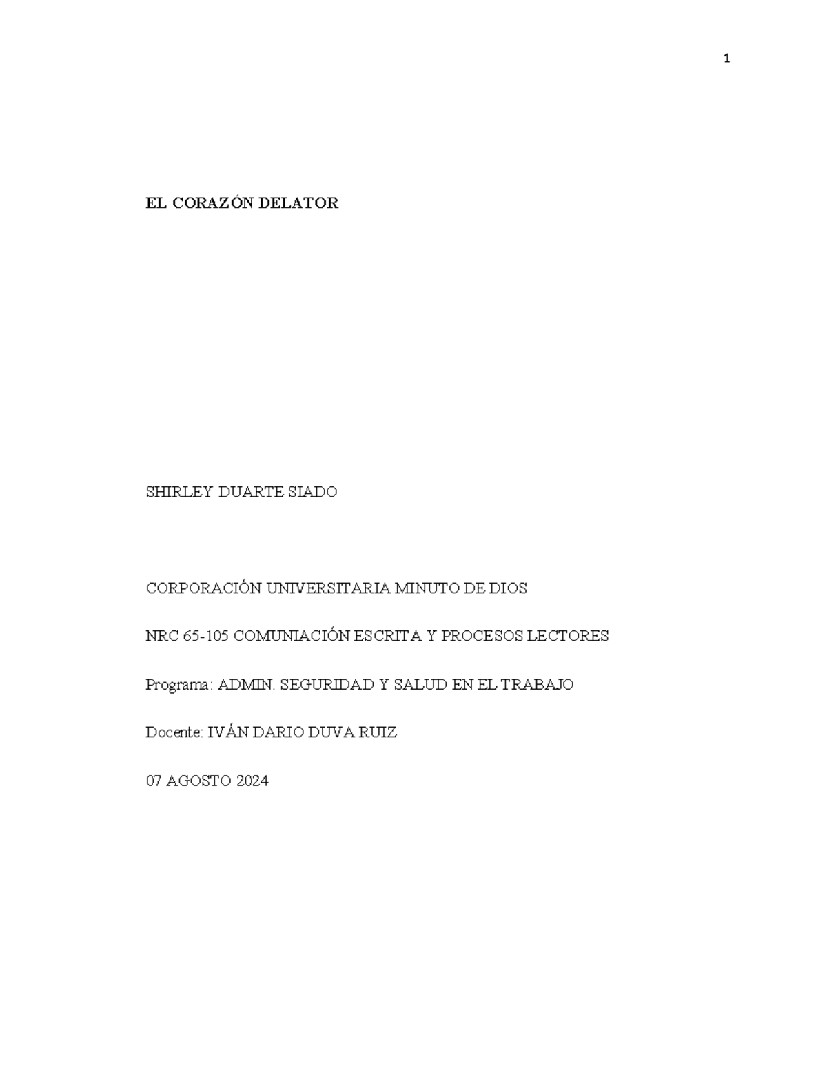 Corazón Delator Shirley Duarte - EL CORAZÓN DELATOR SHIRLEY DUARTE ...