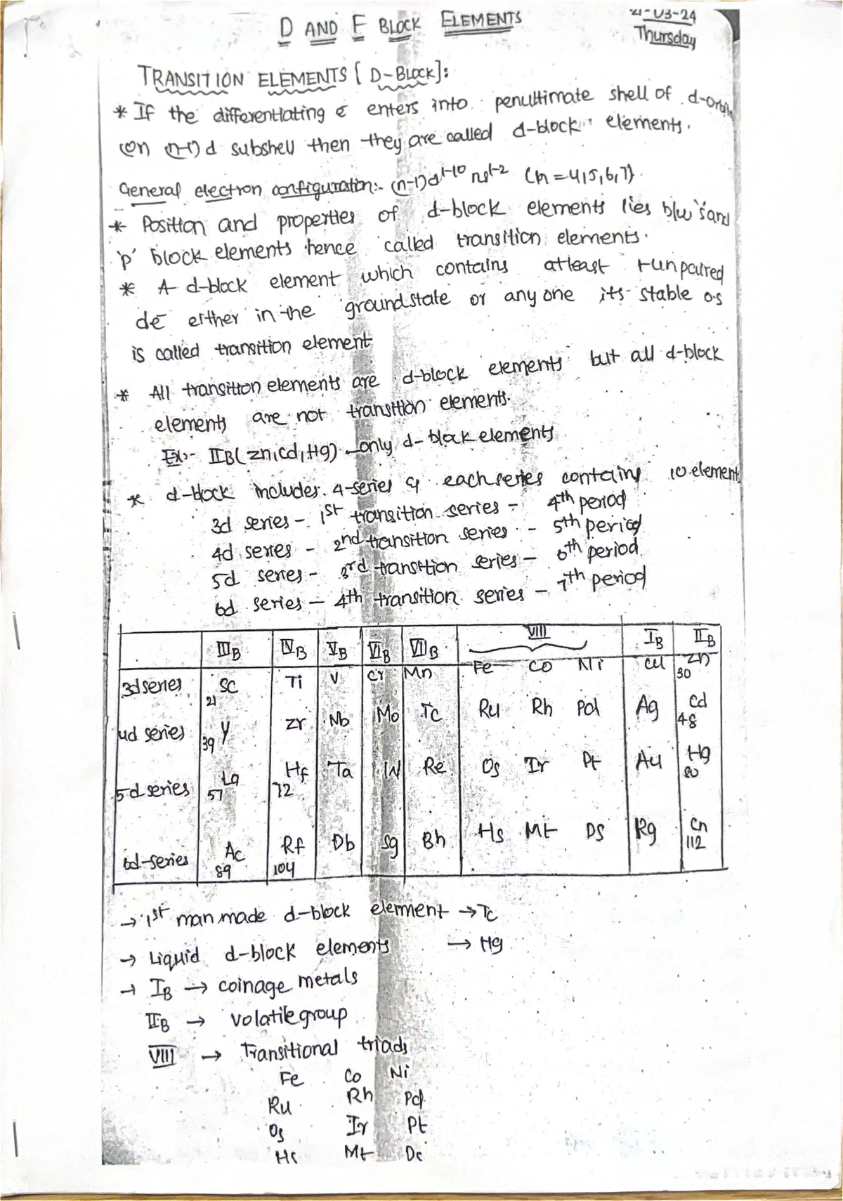 D AND F BLOCK ELEMENTS: Transition Elements Overview and Properties ...