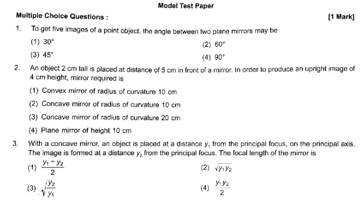 Ray Optics & Optical Instruments: Model Test Paper MCQs & Answers - Studocu