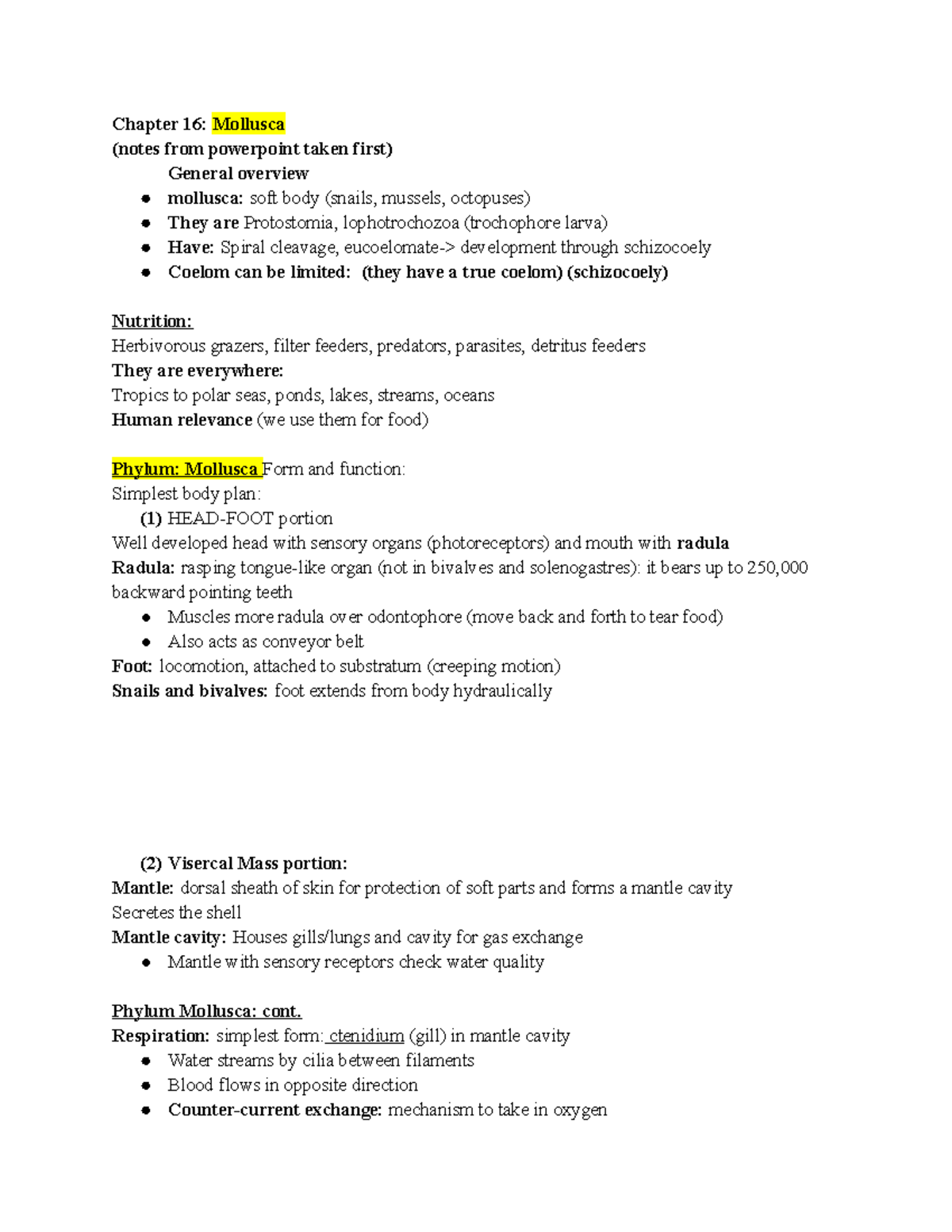 Chapter 16: Detailed Notes on Mollusca in Zoology (ZOO 101) - Studocu