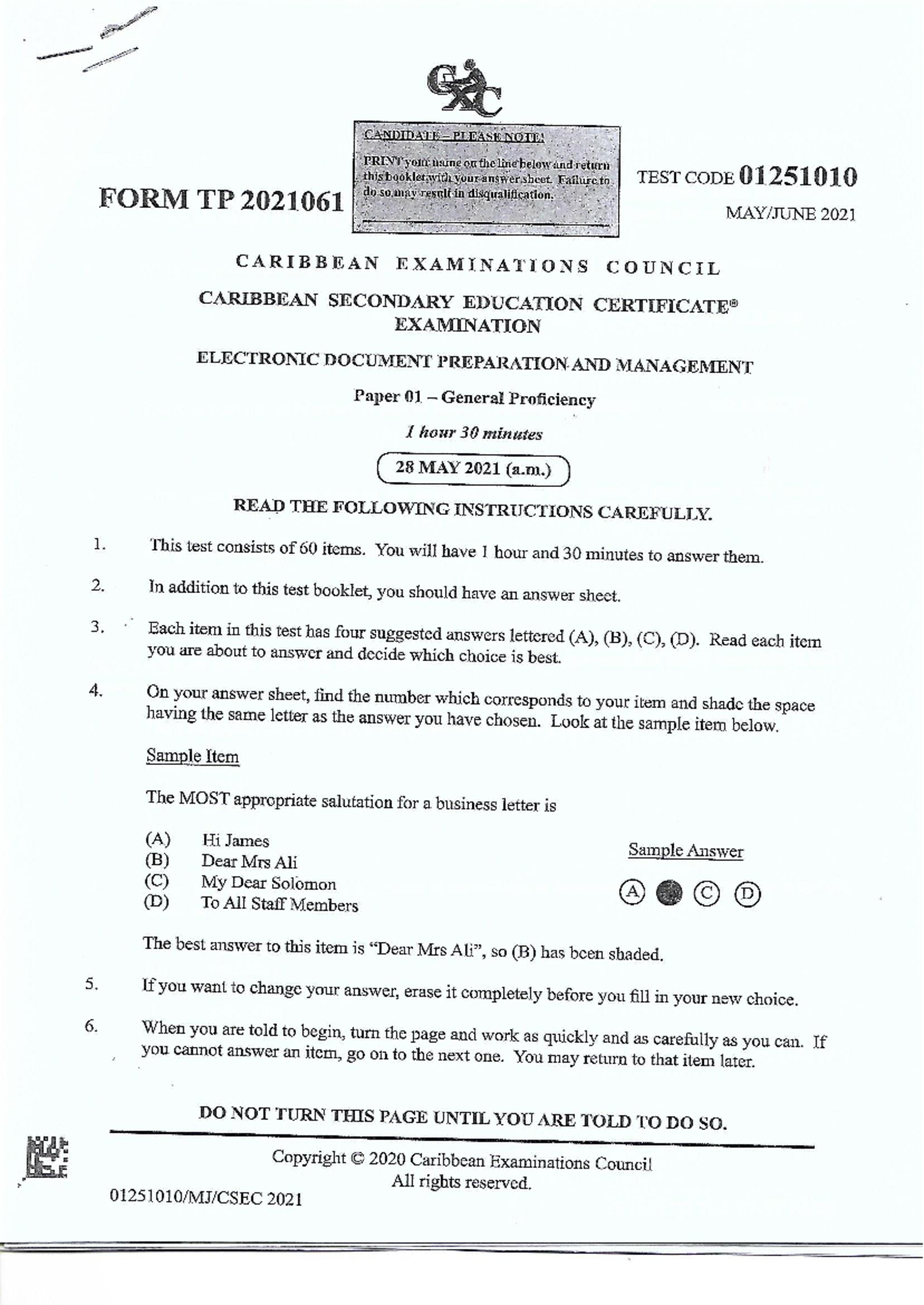 CSEC EDPM P1 2021 - Study Notes and Key Concepts - Studocu