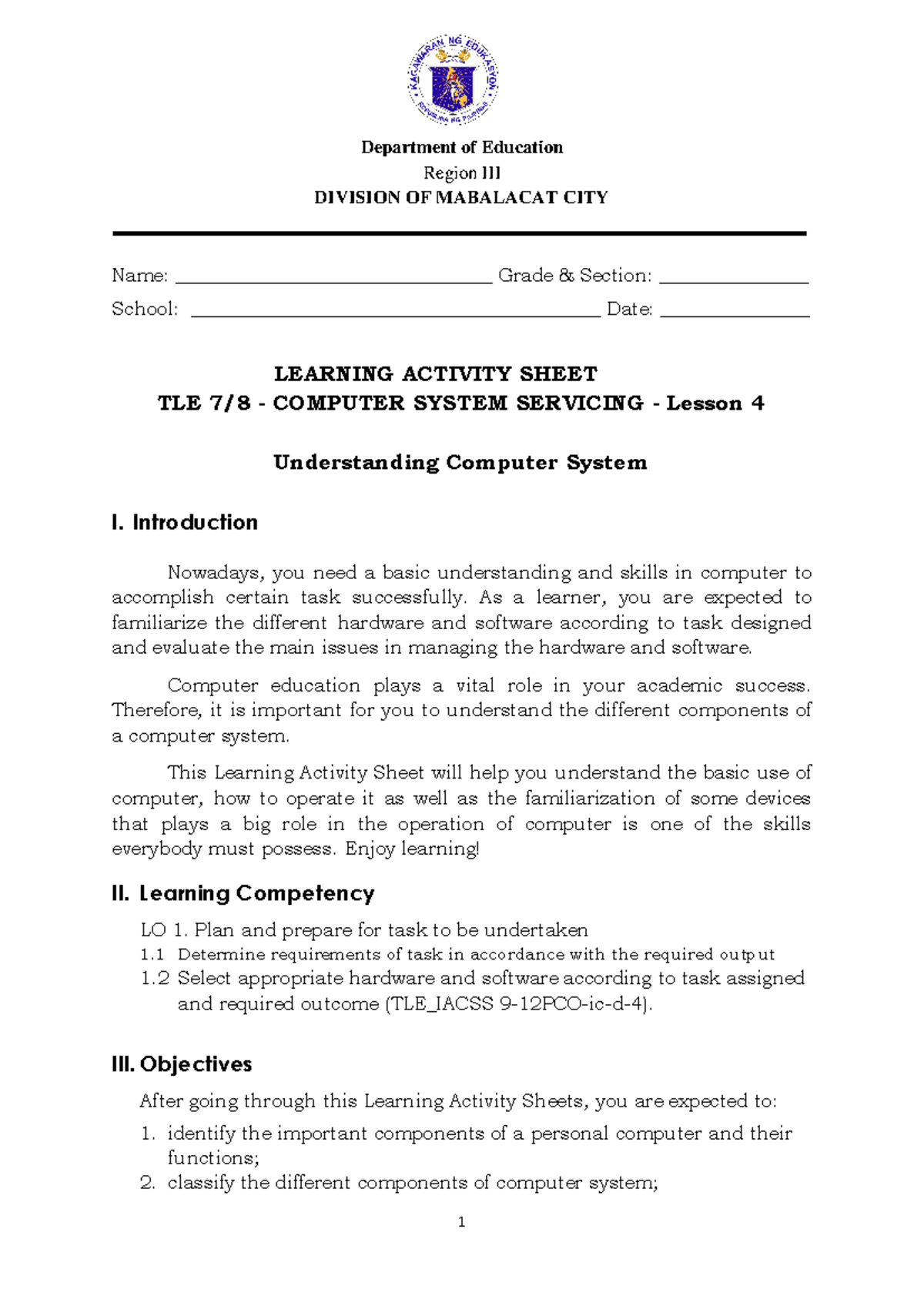 TLE 7/8 CSS WK4 Lesson on Planning Computer Task Preparation - Studocu