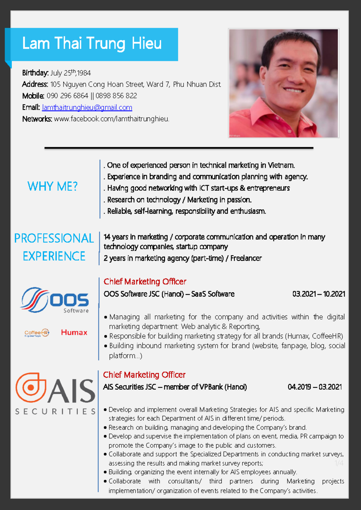 HCM - CV of Lam Thai Trung Hieu - Marketing Professional Document - Studocu