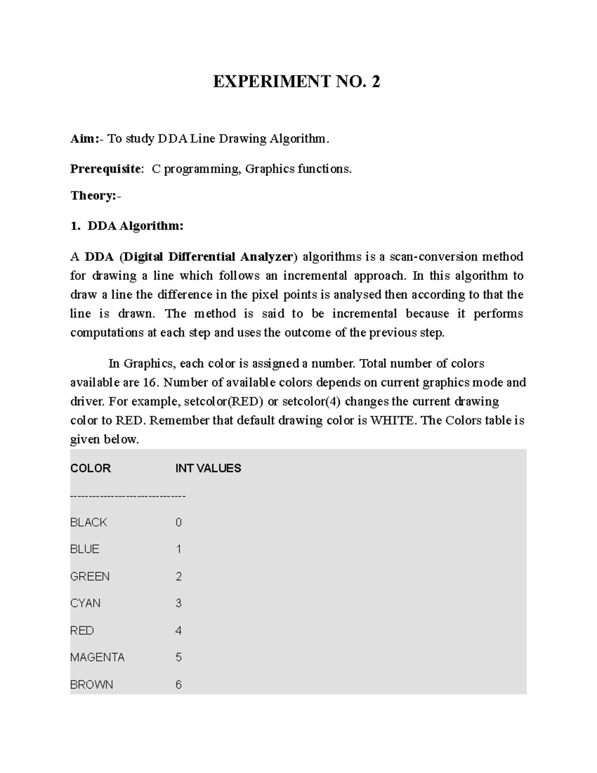 Exp No 2 - Study Guide for DDA Line Drawing Algorithm - Studocu
