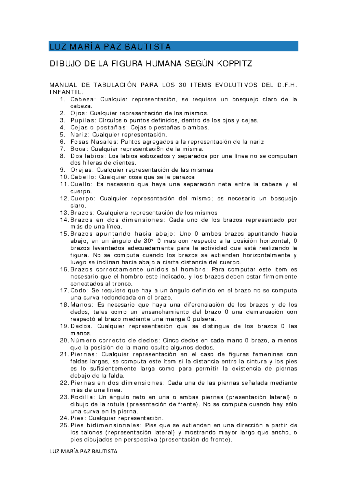 Protocolo del Test de la Figura Humana (DFH) Koppitz - Análisis y ...