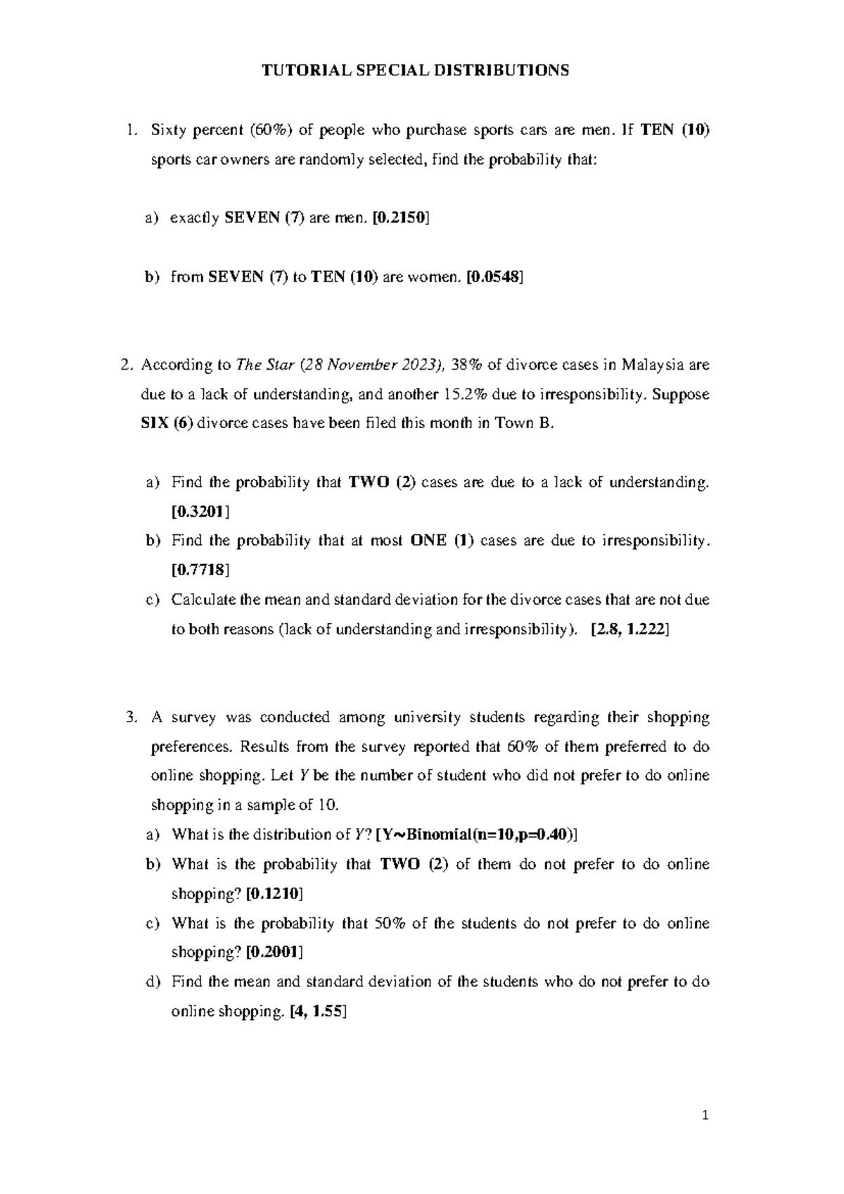 Tutorial on Special Distributions: Probability Problems & Solutions ...