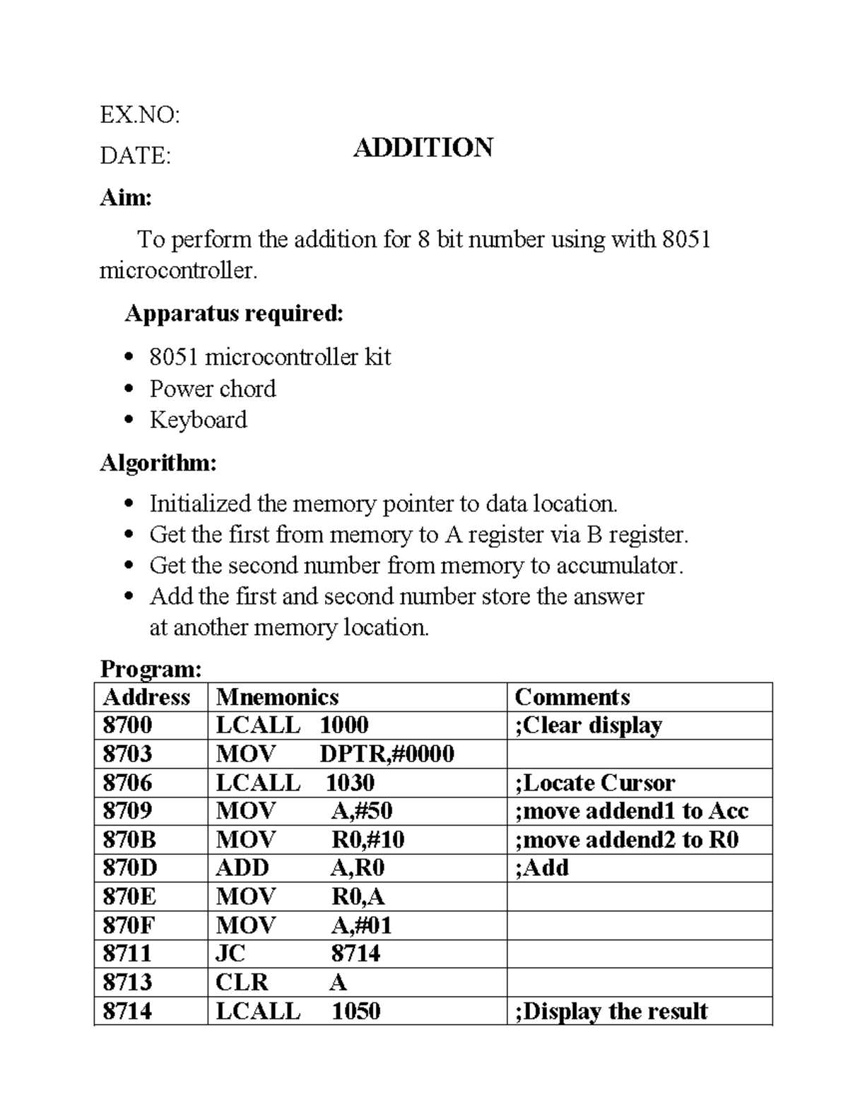 8051 Microcontroller Experiments: Addition & Traffic Light Control ...