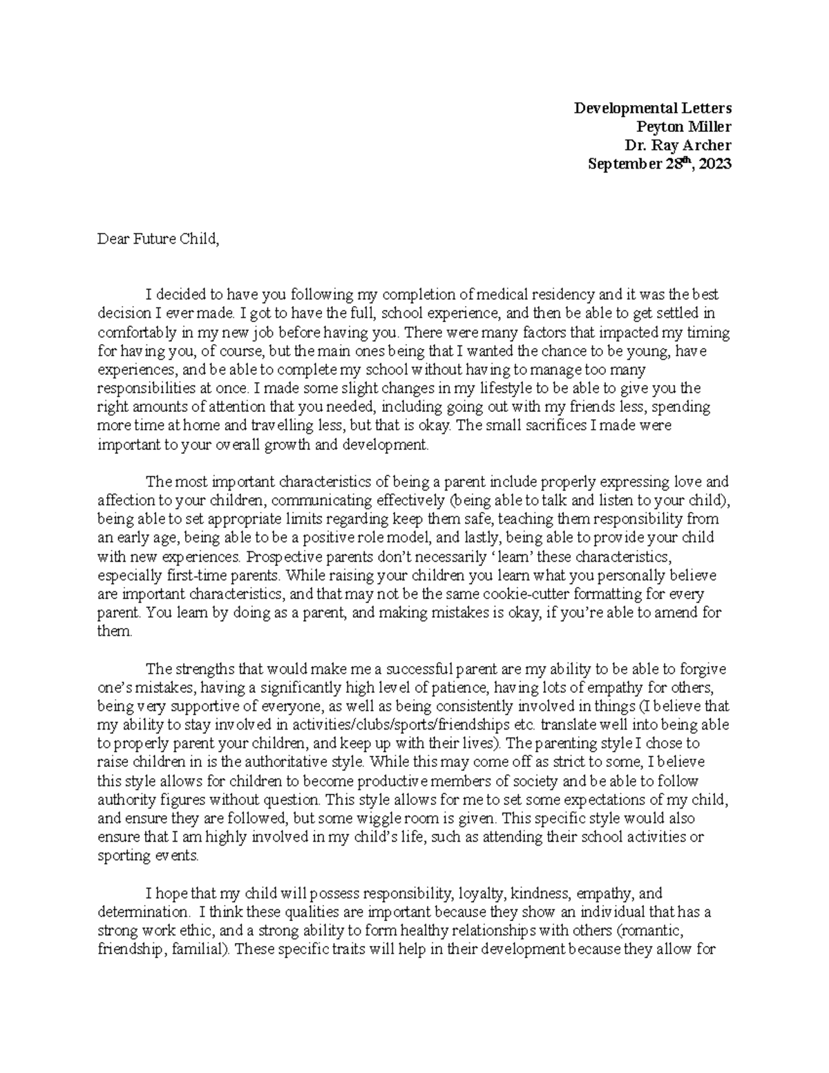 Developmental Letters: Reflections on Parenting and Growth - Studocu