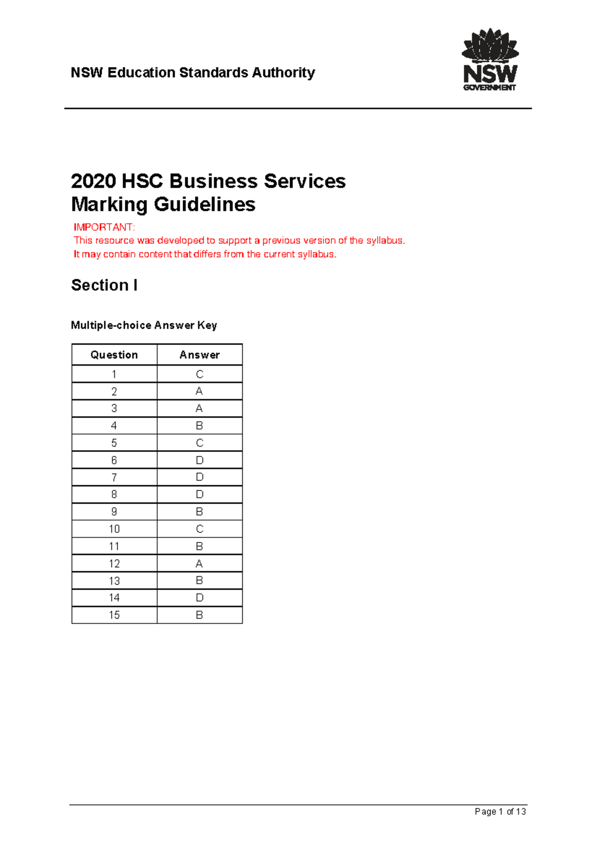 2020 HSC Business Services Marking Guidelines Overview - Studocu