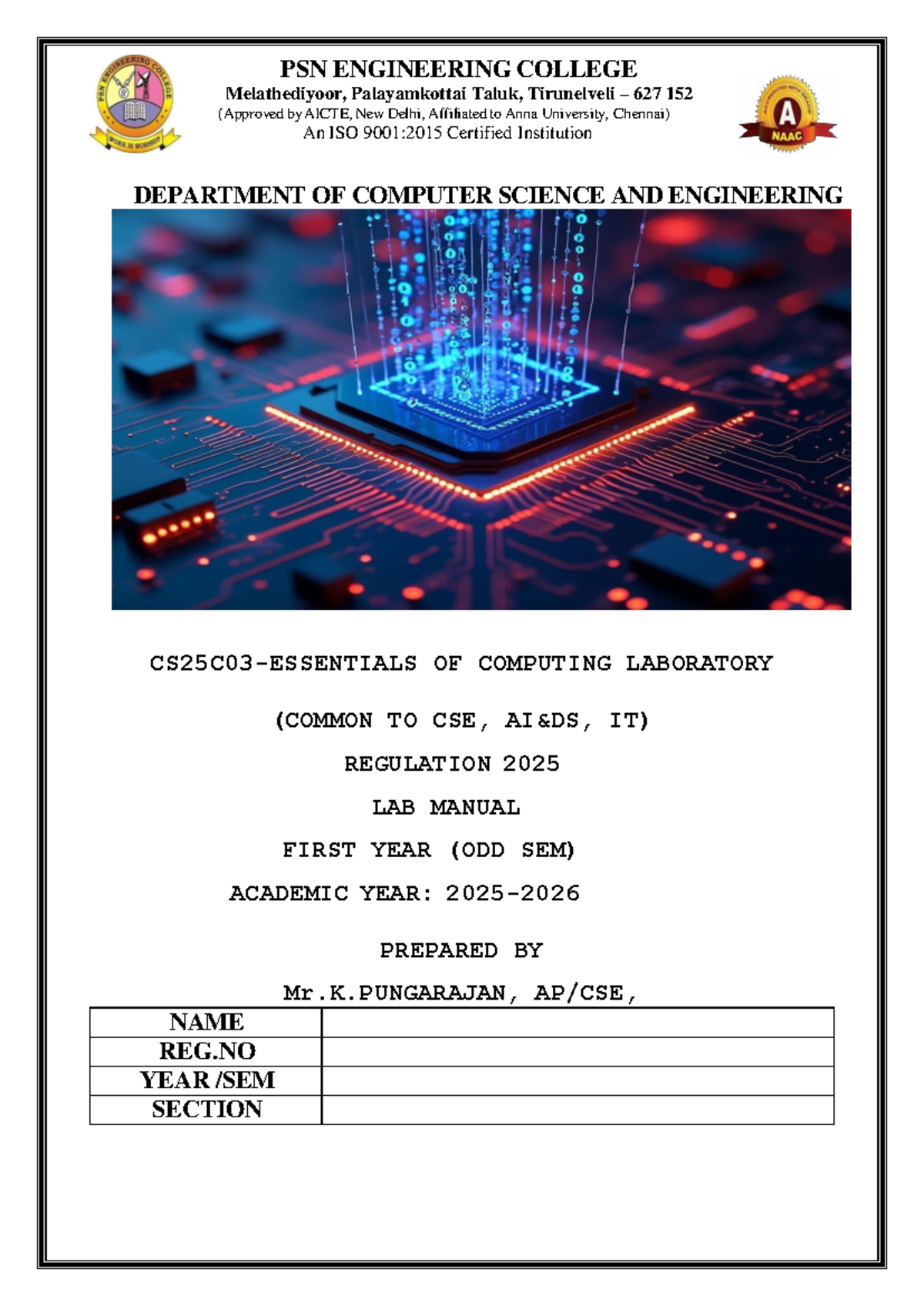 CS25C03 - Essentials of Computing Laboratory Lab Manual (Odd Sem) - Studocu