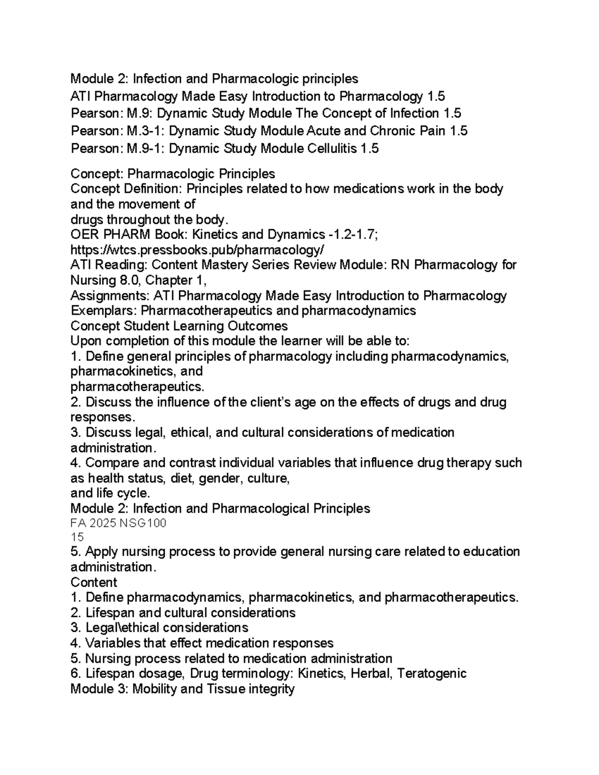 Module 2: Infection & Pharmacologic Principles (FA 2025 NSG100) - Studocu