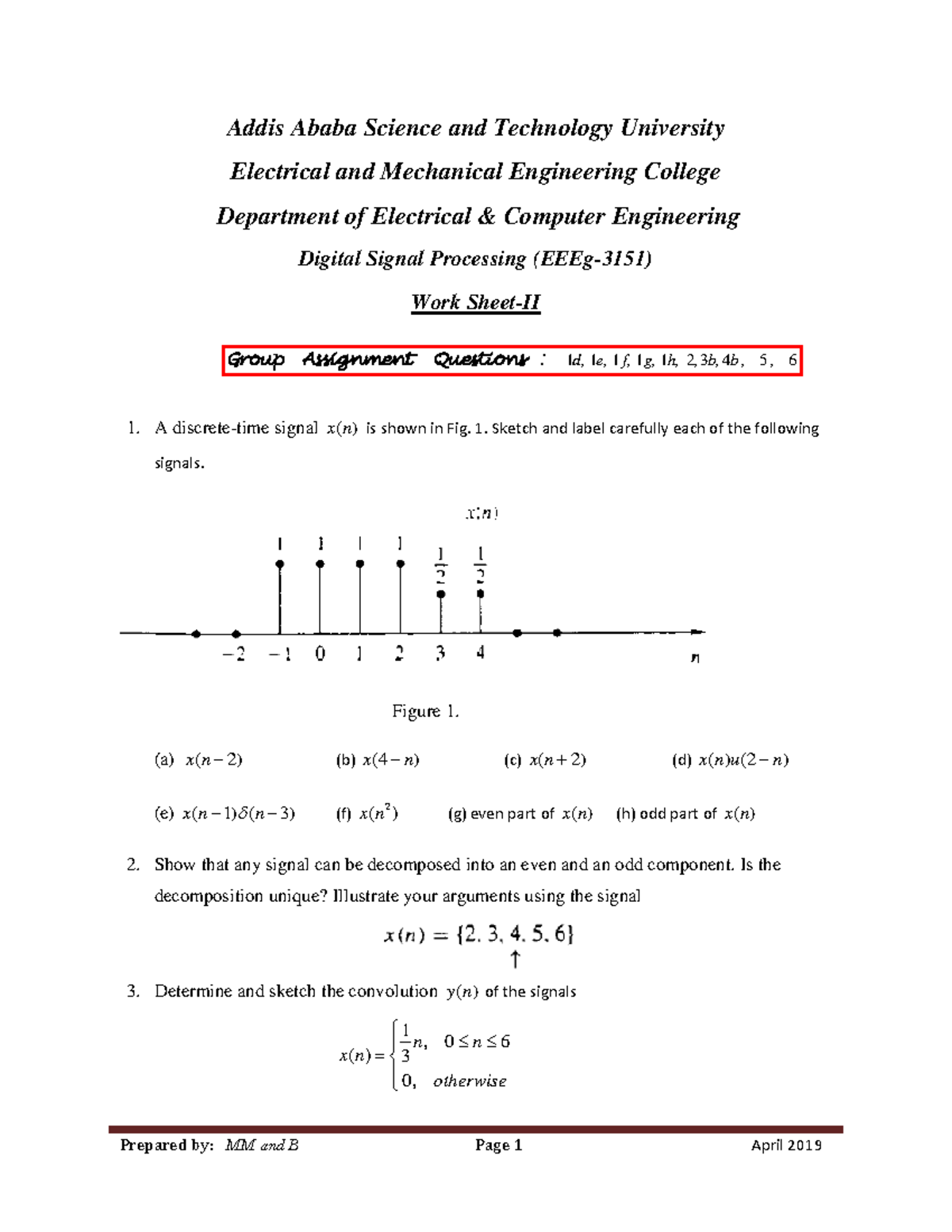 Digital Signal Processing Work Group Assignment Questions (EECE 2019 ...