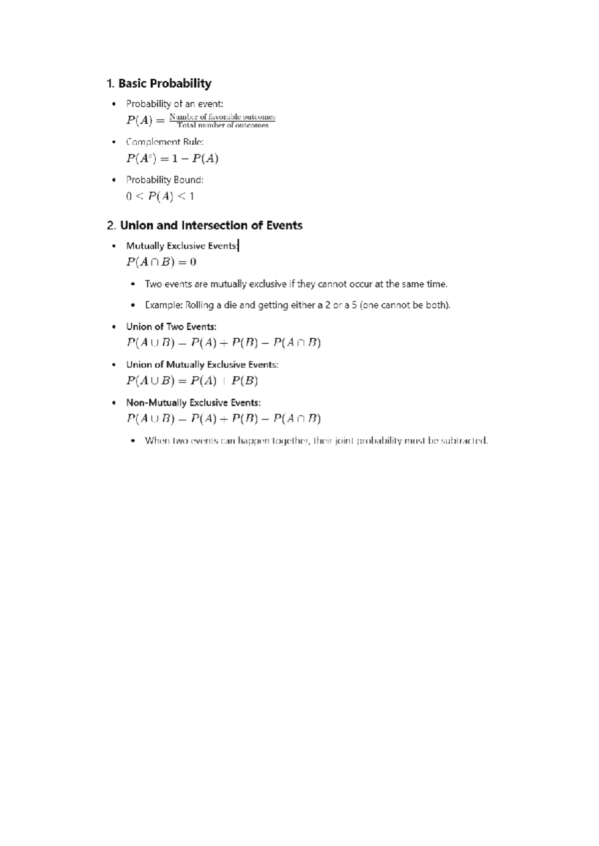 Topic 1 formula - 1. Basic Probability Probability of an event: P(A ...