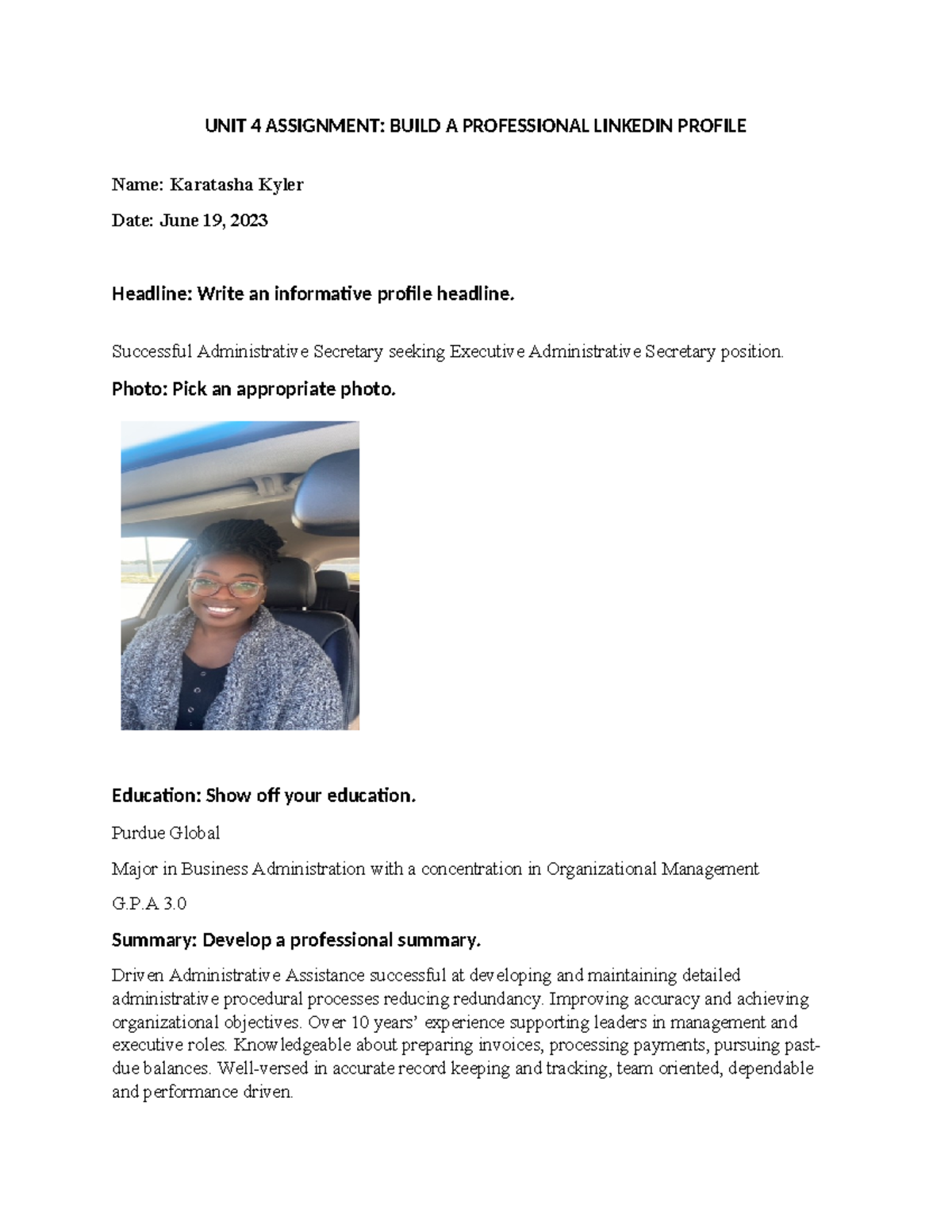 Cs212 Unit 4 - Assignment: Crafting a Professional LinkedIn Profile - Studocu