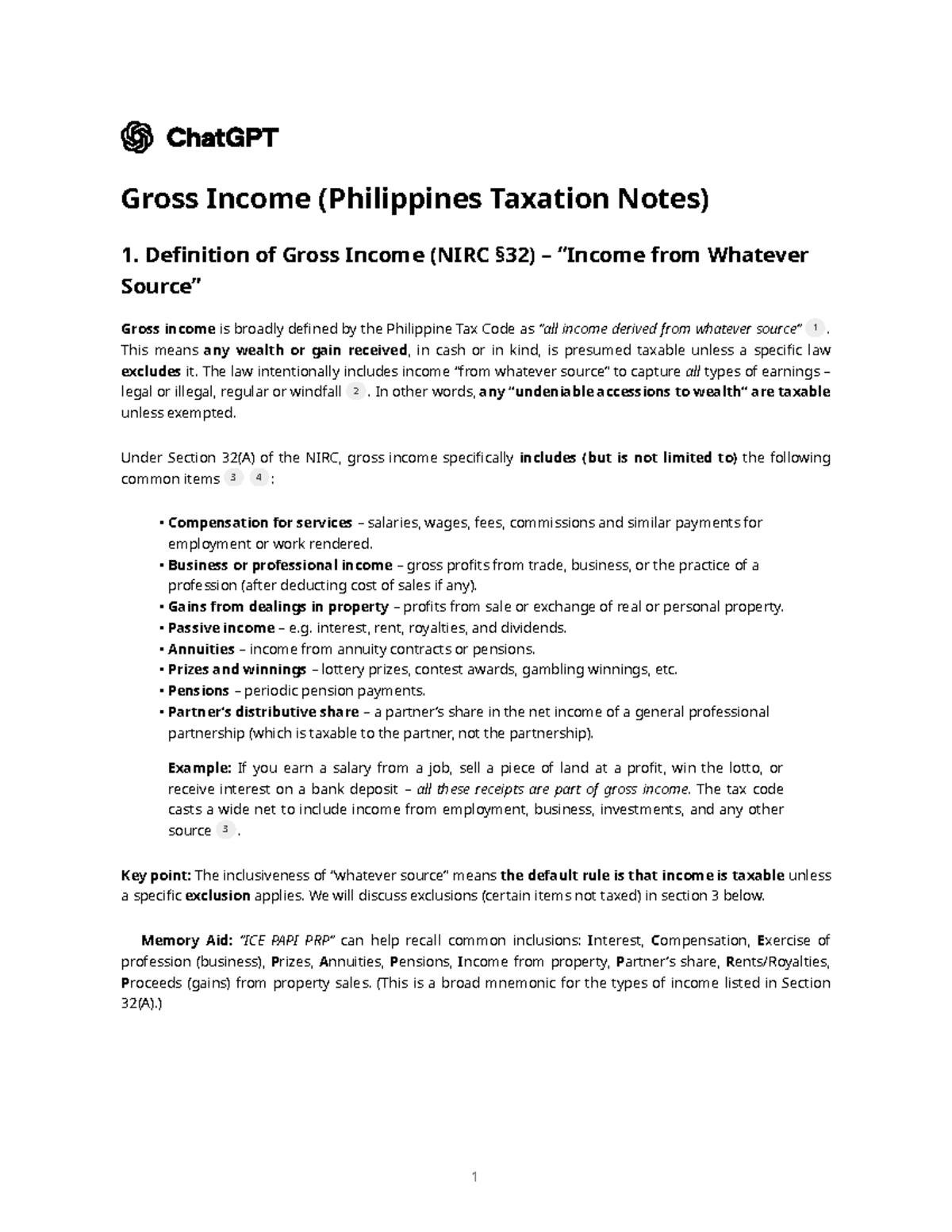 Philippines Taxation Notes: Understanding Gross Income and Exclusions ...