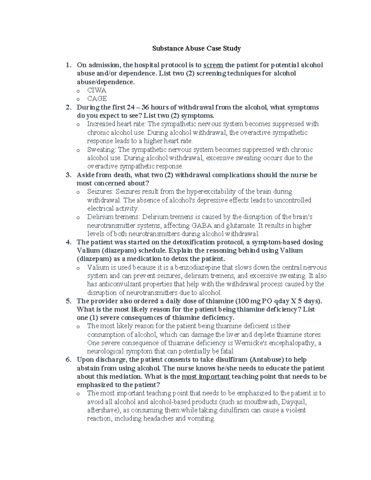 Substance Abuse Case Study: Alcohol Withdrawal and Treatment Protocols ...