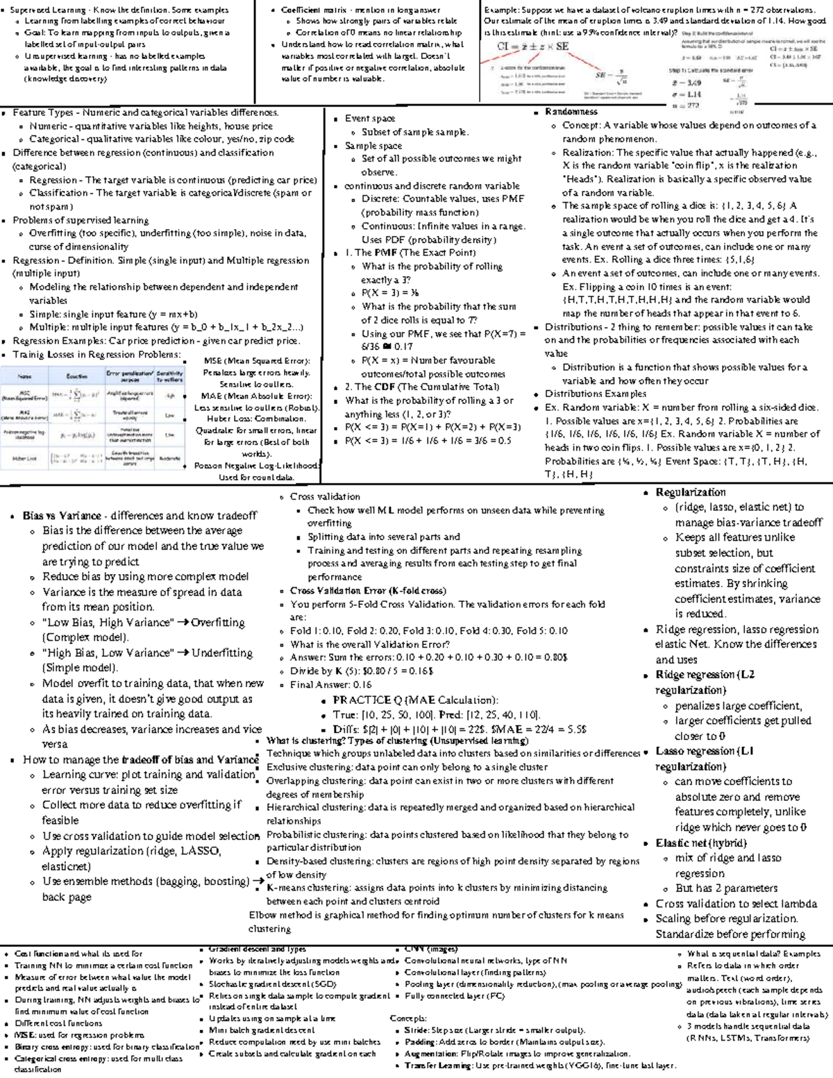 DS 3000 Supervised Learning Cheat Sheet: Key Concepts & Techniques - Studocu