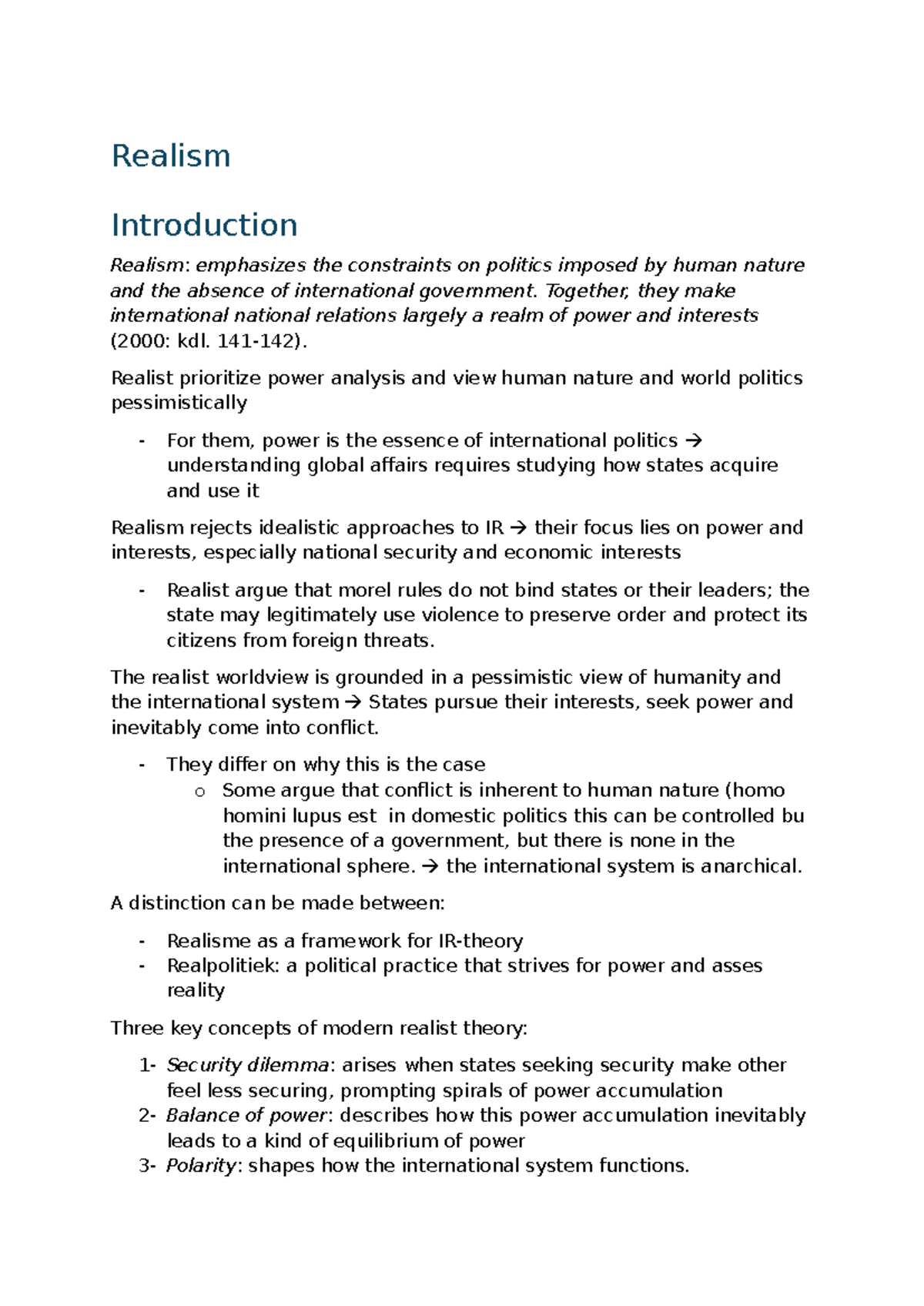 Realism in International Relations: Key Concepts and Theories (SV ...