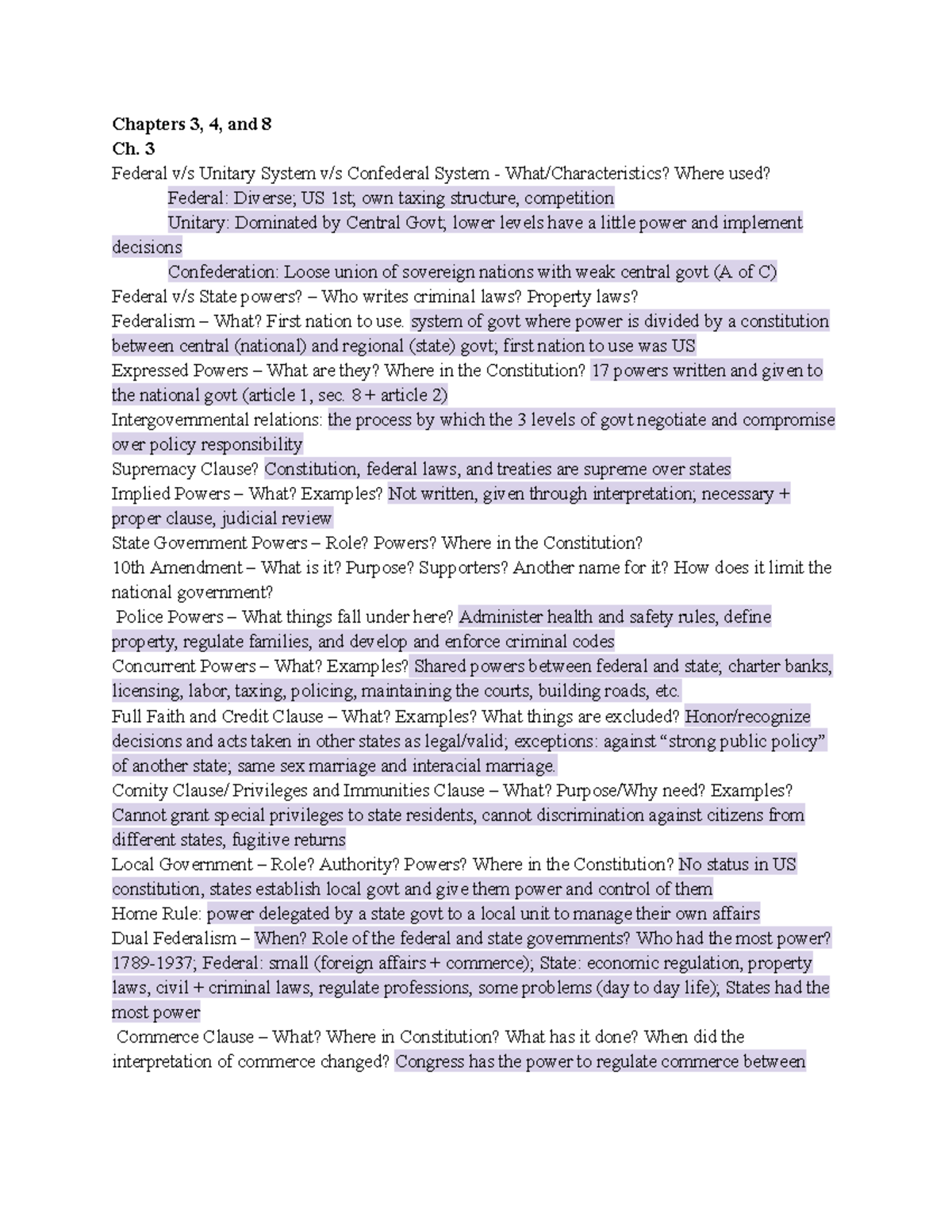 POLS 202 Exam 2 Study Guide: Federalism & Civil Liberties Overview ...